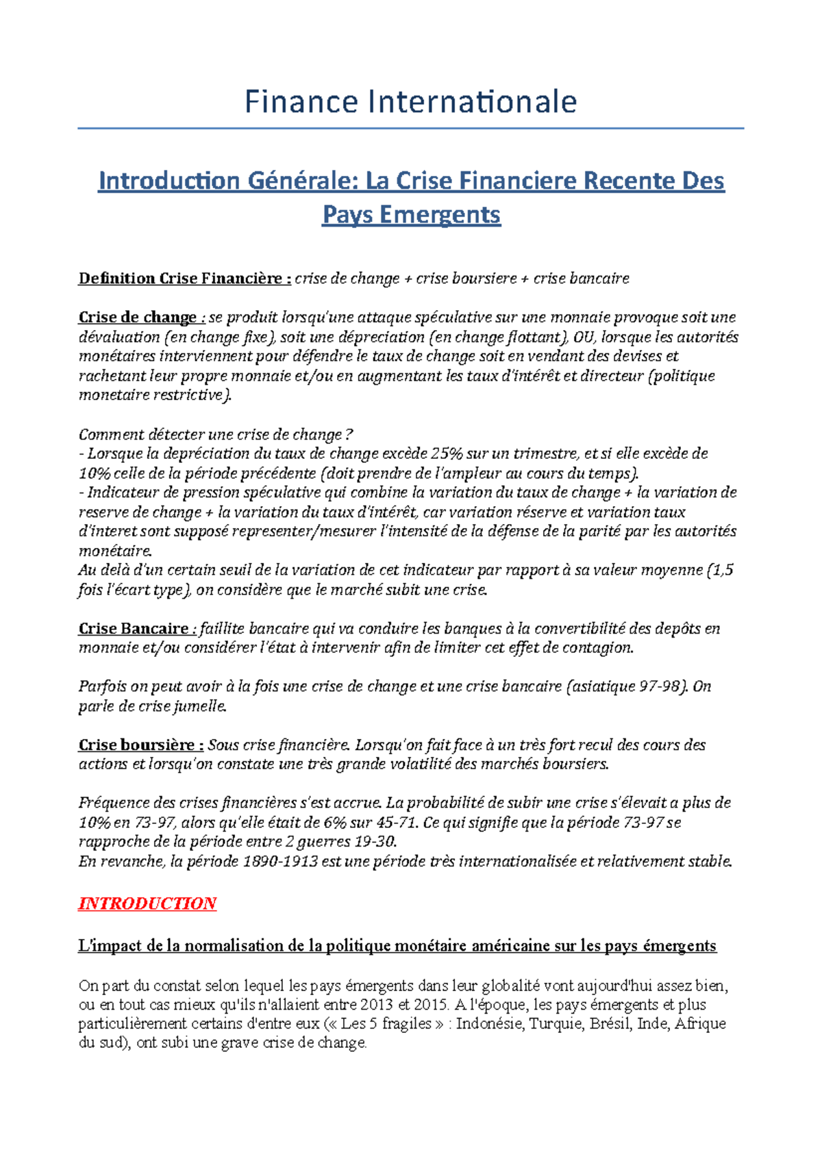 Finance internationale - Finance Internationale Introduction Générale ...