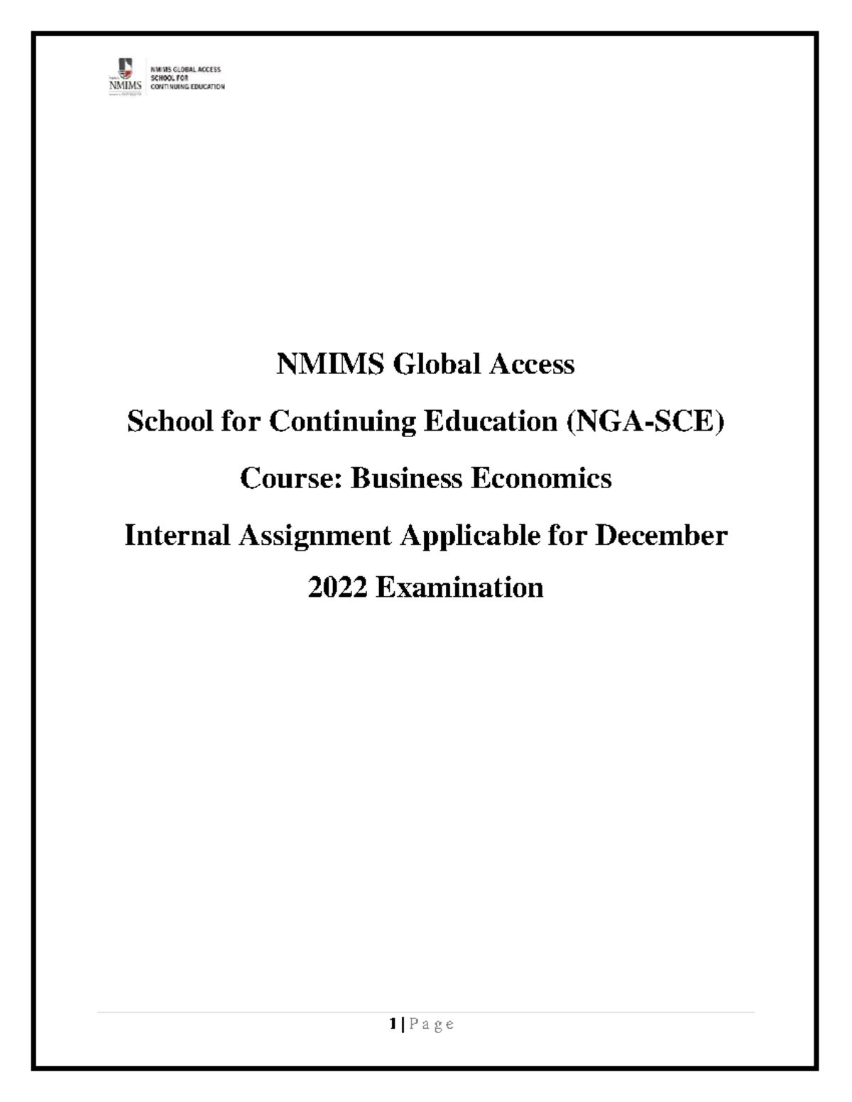 Assignment- Business Economics - NMIMS Global Access School for Continuing Education (NGA-SCE ...