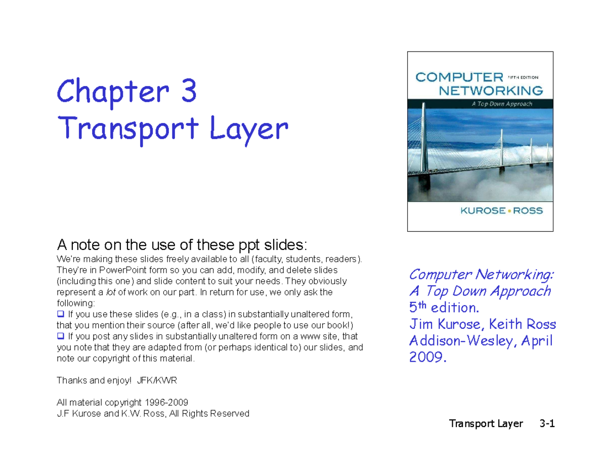 C3 1page-per-sheet - Mạng máy tính - Transport Layer 3- Chapter ...