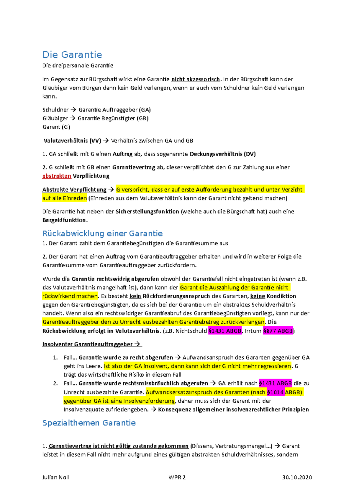 Die Garantie - private law - Die Garantie Die dreipersonale Garantie Im ...