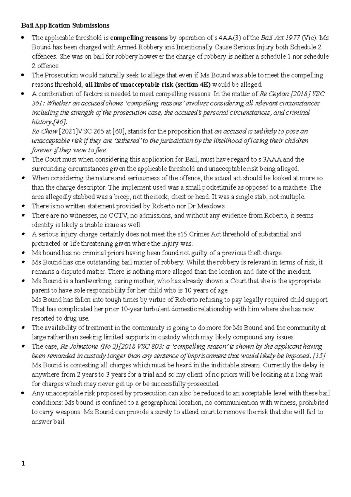 Bail App Submissions - This is my assignment essay - Bail Application ...