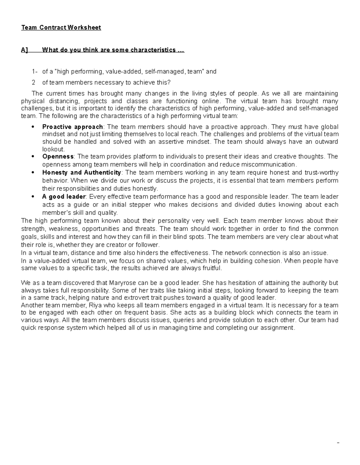 HRPD-702 - Team Contract Worksheet - Team Contract Worksheet A] What do ...