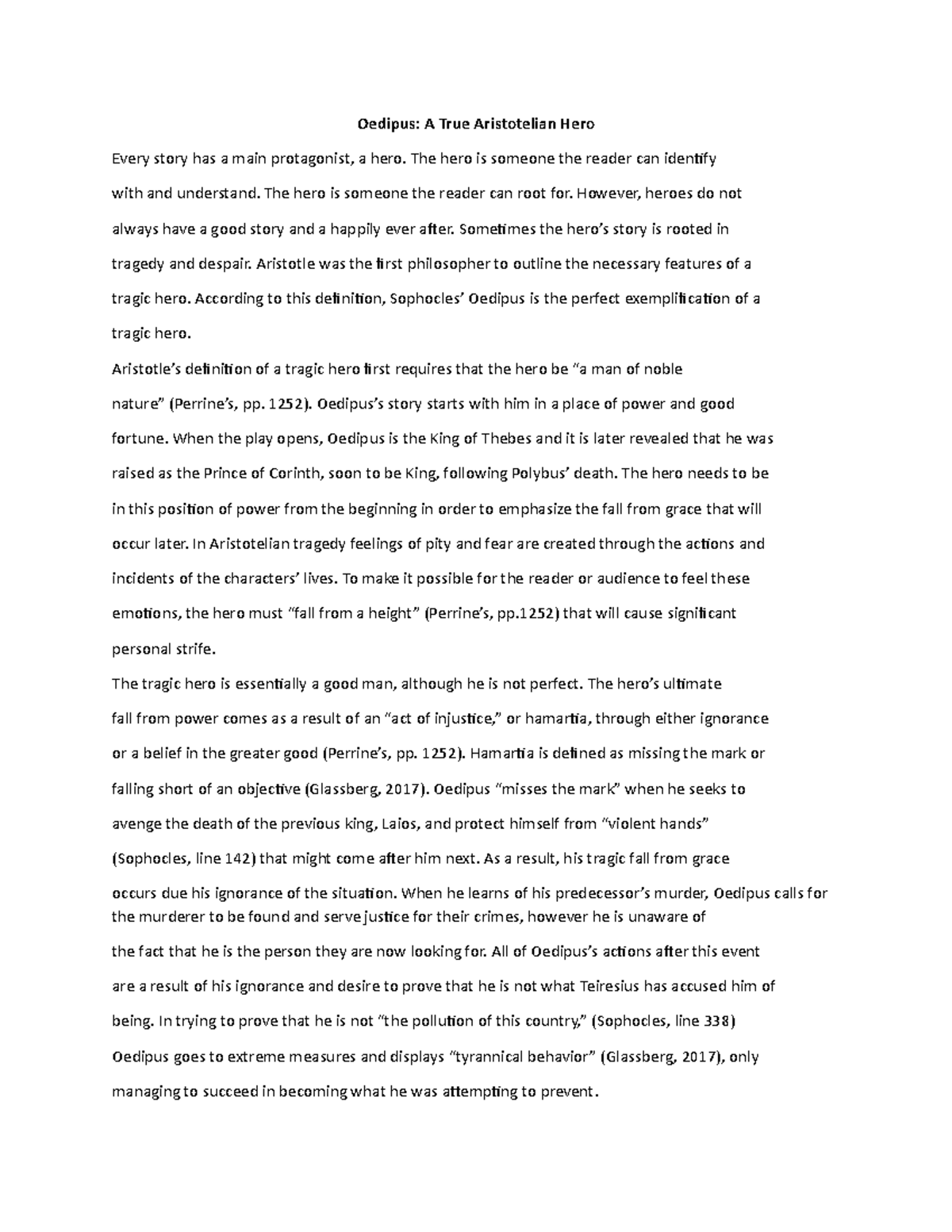 Oedipus Essay Assignment Rough Draft - Oedipus: A True Aristotelian ...