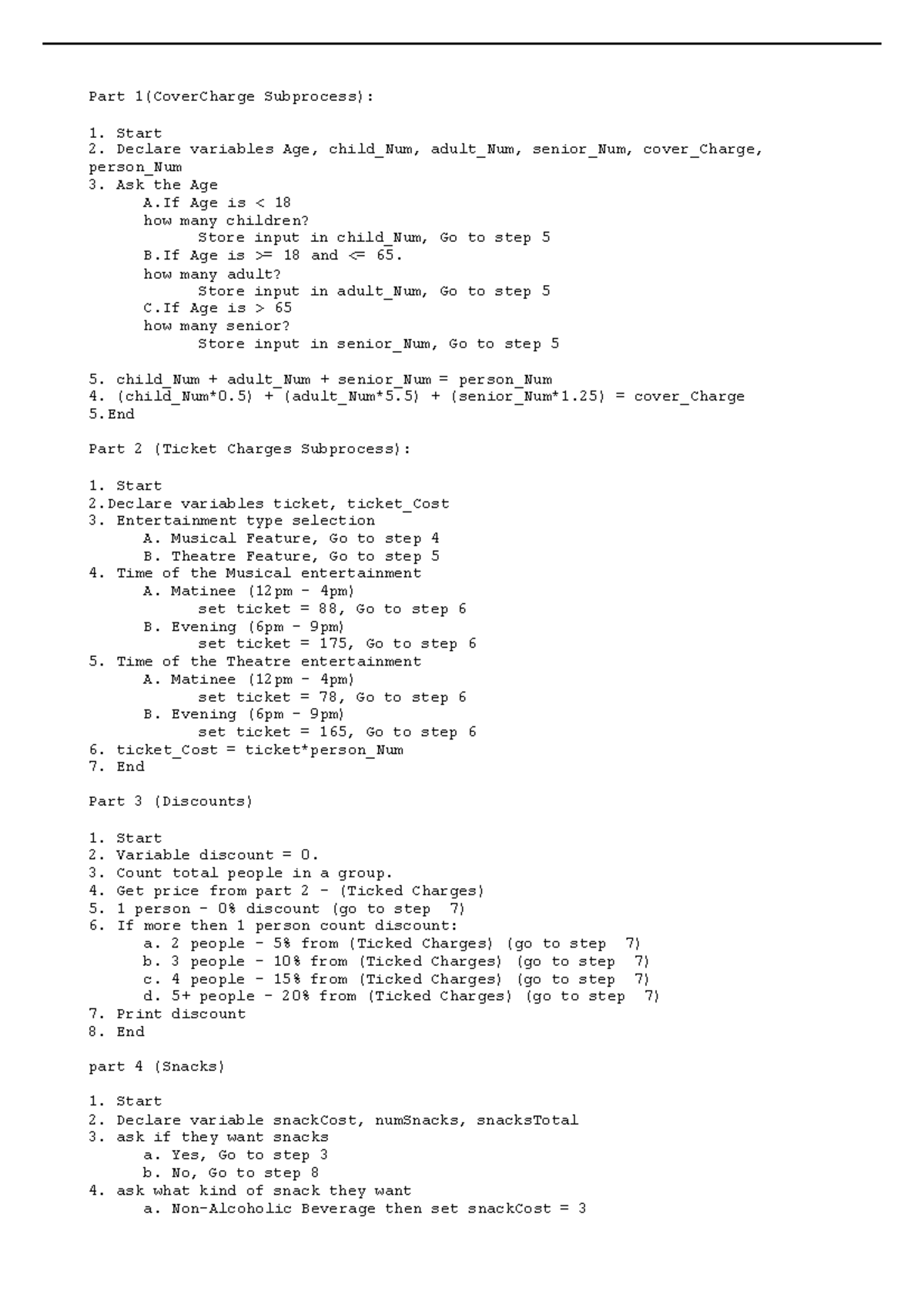 A La Carte Entertainment Combined Psuedocode.txt - Part 1(CoverCharge ...