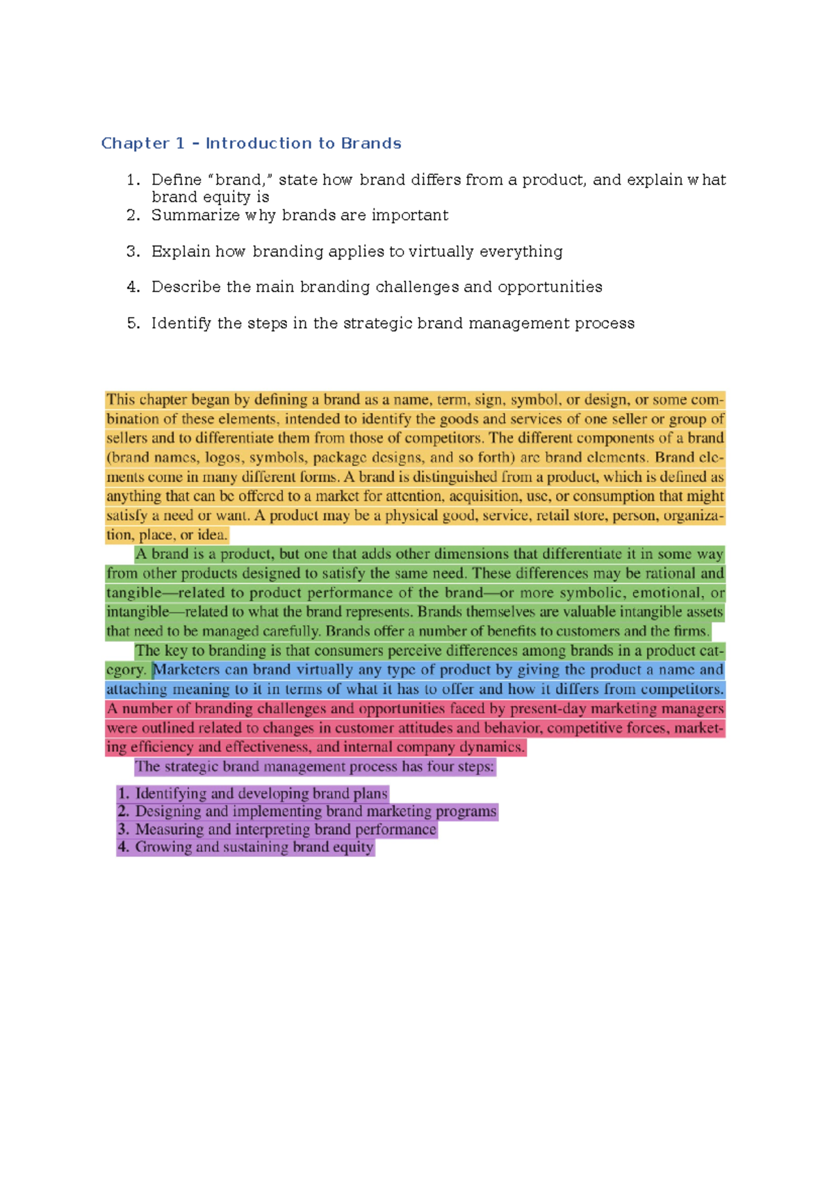 Textbook Chapters - Chapter 1 – Introduction to Brands Define “brand ...