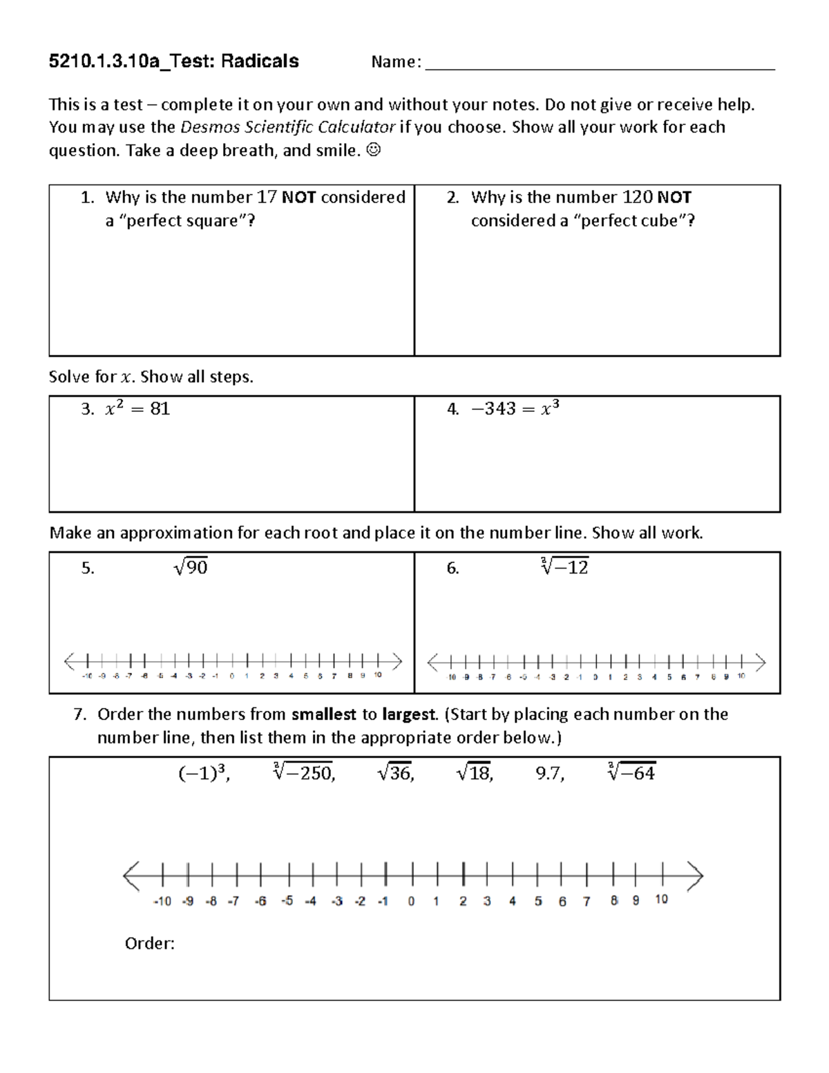 5210.1.3.10a Test Radicals - 5210.1.3_Test: Radicals Name
