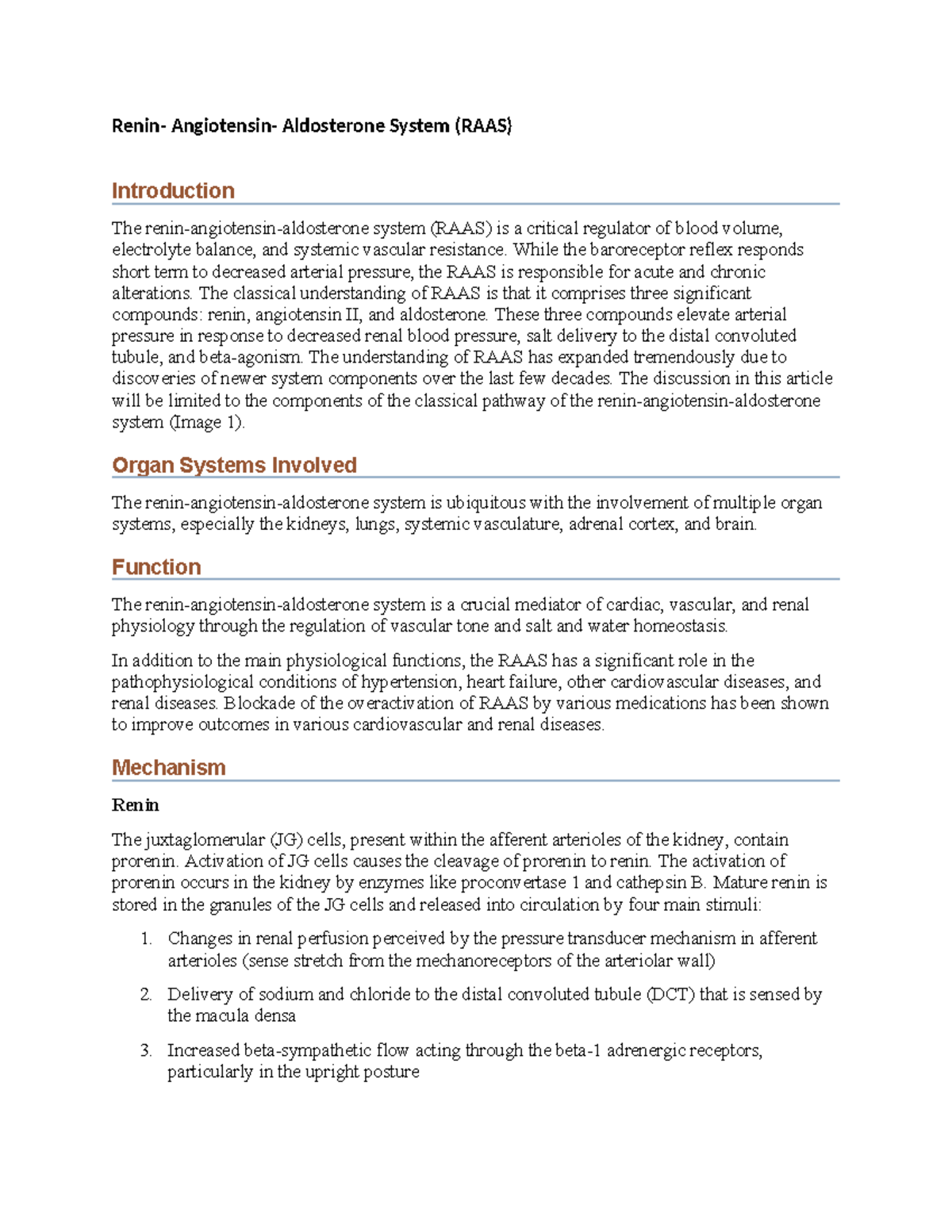 RAAS - RAAS - Renin- Angiotensin- Aldosterone System (RAAS ...