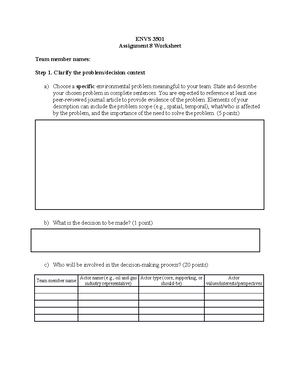 Assignment 10 Worksheet 2021/2022 year unfilled - ENVS 3501: Assignment ...