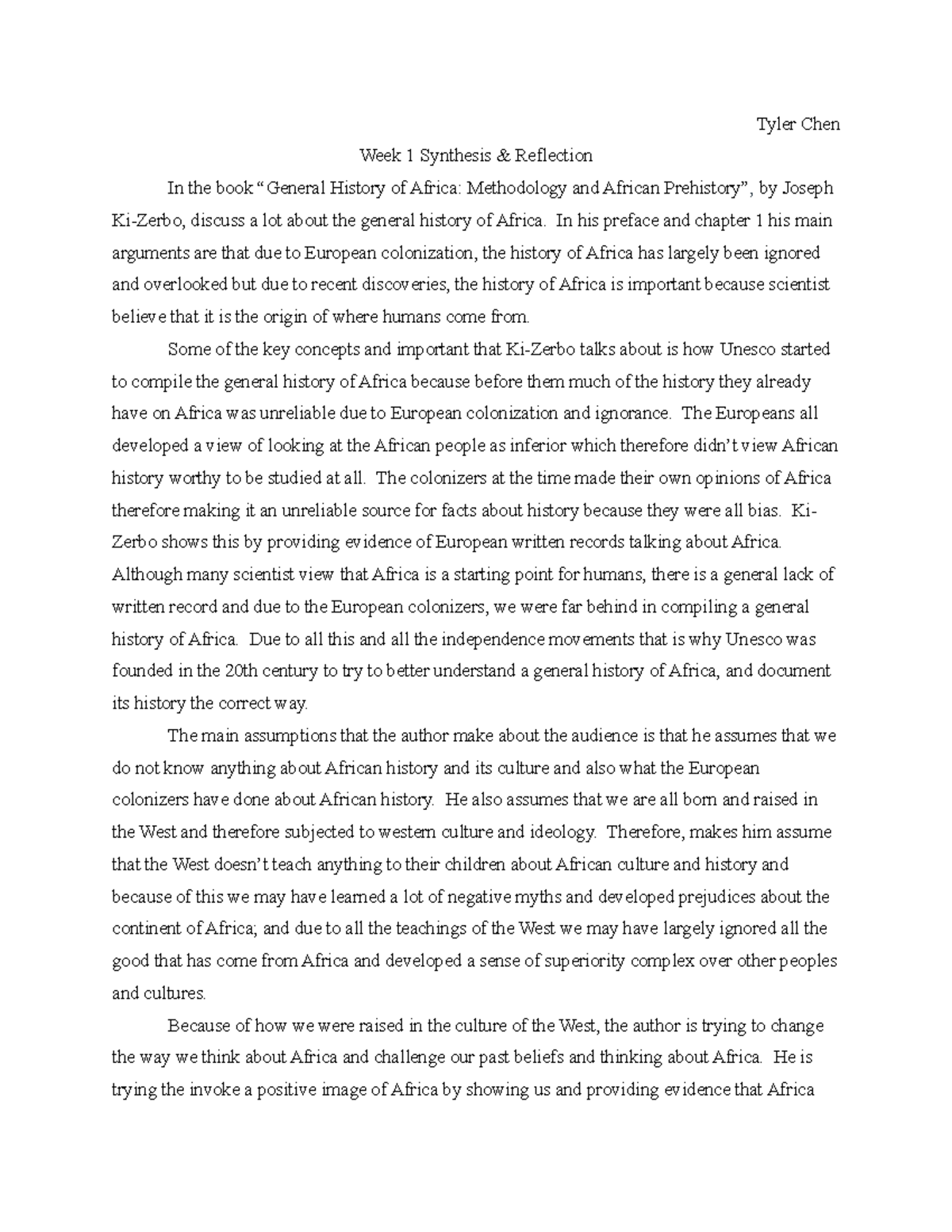 Week 1 synthesis - Tyler Chen Week 1 Synthesis Reflection In the book ...