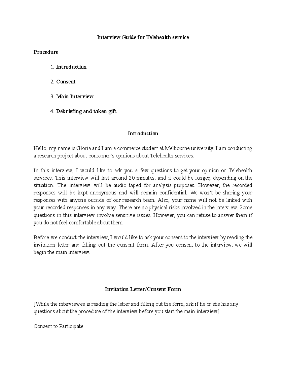 Interview guide telehealth - Google Docs - Interview Guide for ...