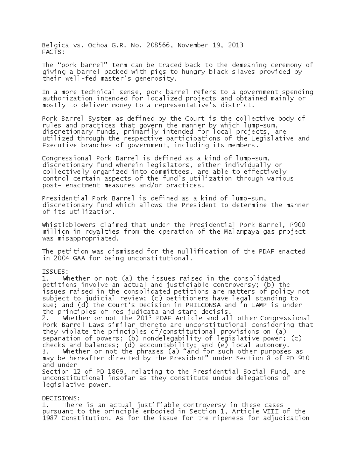 PDAF Case Digest 14 - Philippine Politics and Governance - Studocu