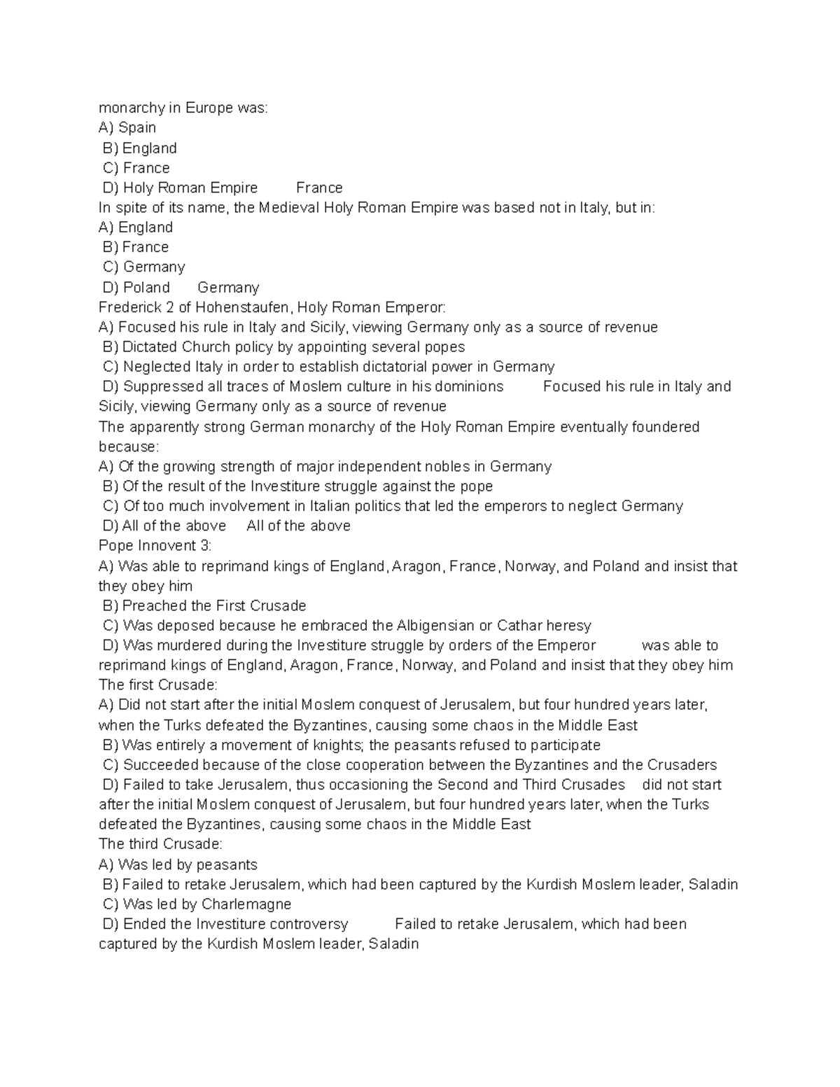 History 150- Zhuk (12) - test 2 answers - monarchy in Europe was: A ...