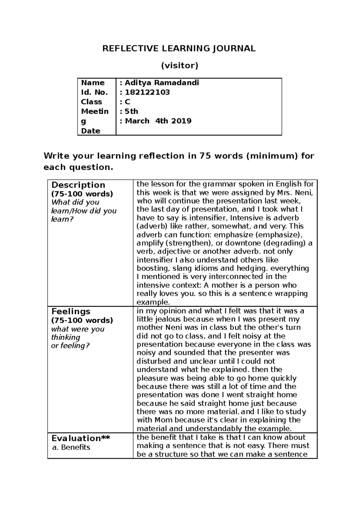 Reflective Journal 5 - Contemporary English Grammar Course - REFLECTIVE ...