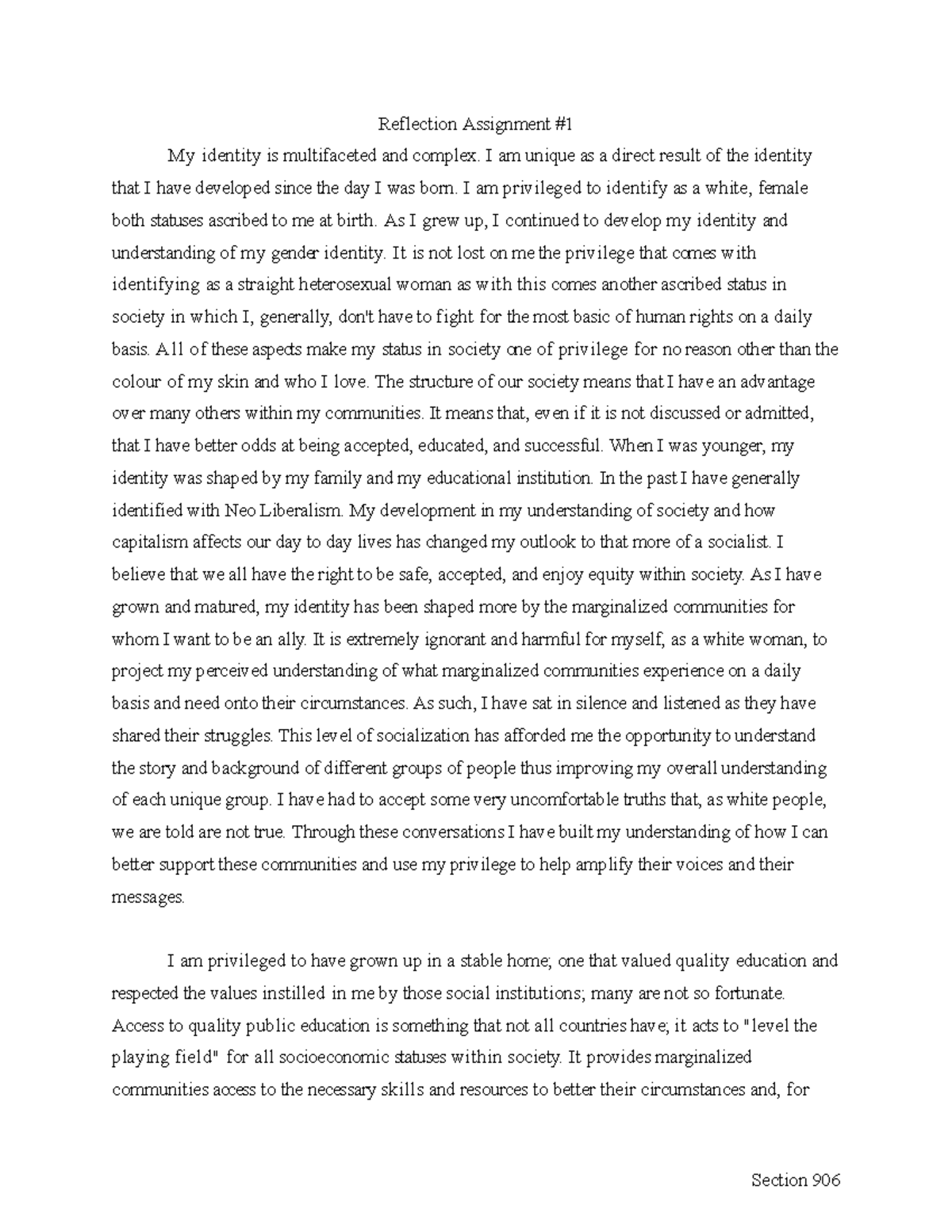 Reflection Assignment V - Reflection Assignment # My identity is ...