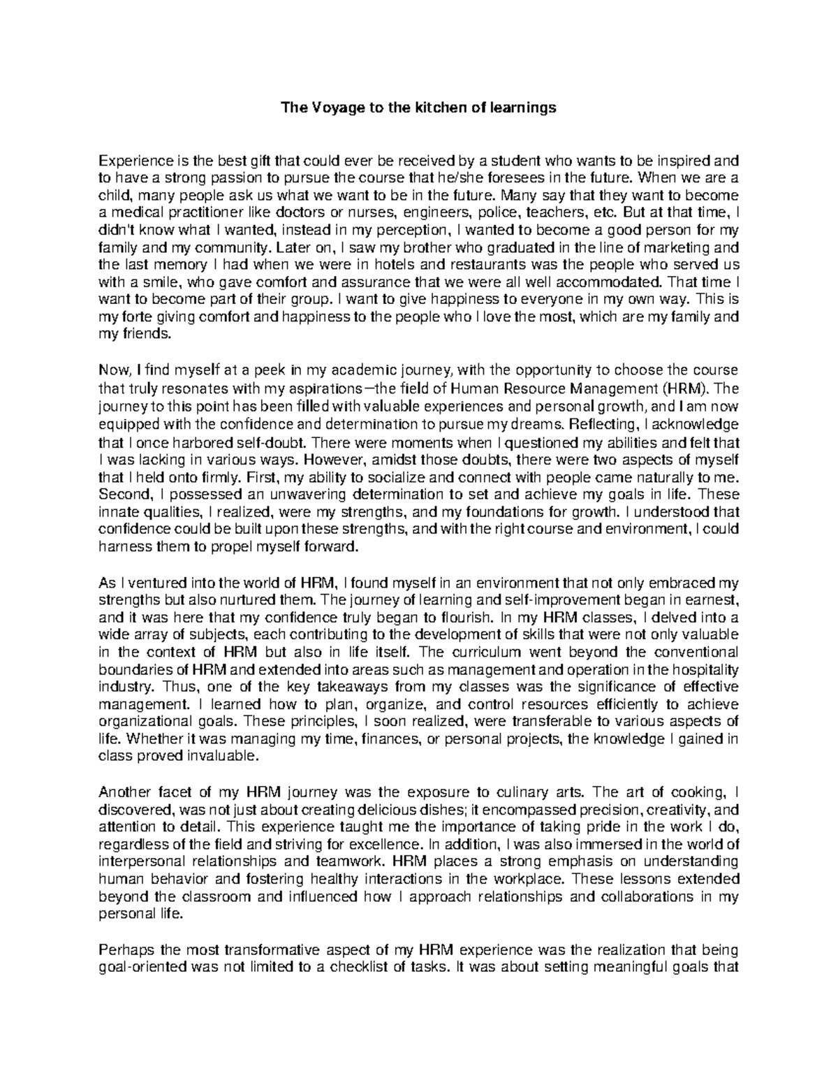 OJT Reflection - The Voyage to the kitchen of learnings Experience is ...