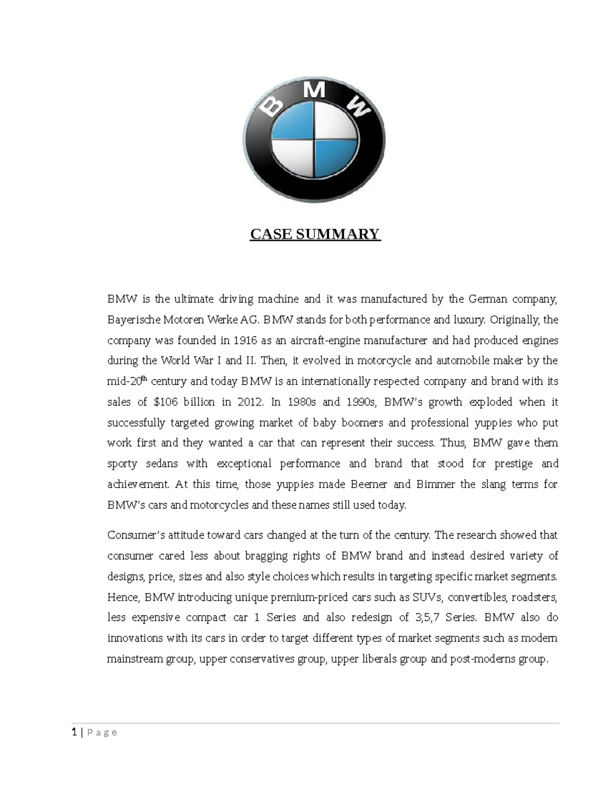 DocxHW Questions and answers financial market - CASE SUMMARY BMW is the ...