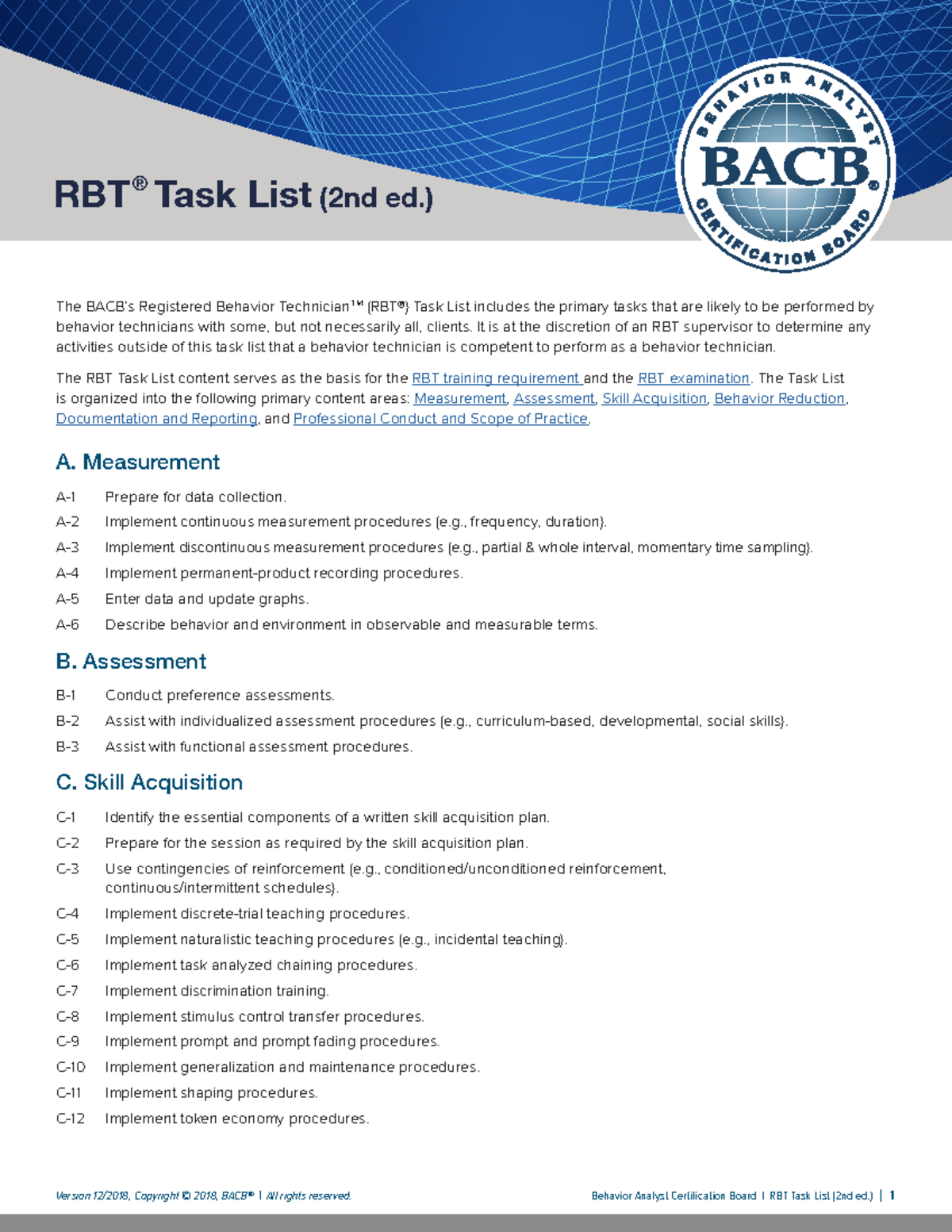 RBT-2nd-Edition-Task-List 230130-a - Version 12/2018, Copyright © 2018 ...