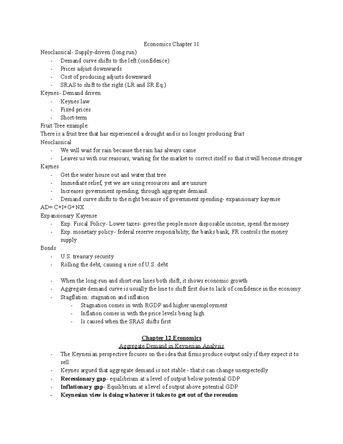 Economic Notes Chapter 11.2 - Economics Chapter 11 Neoclassical- Supply ...