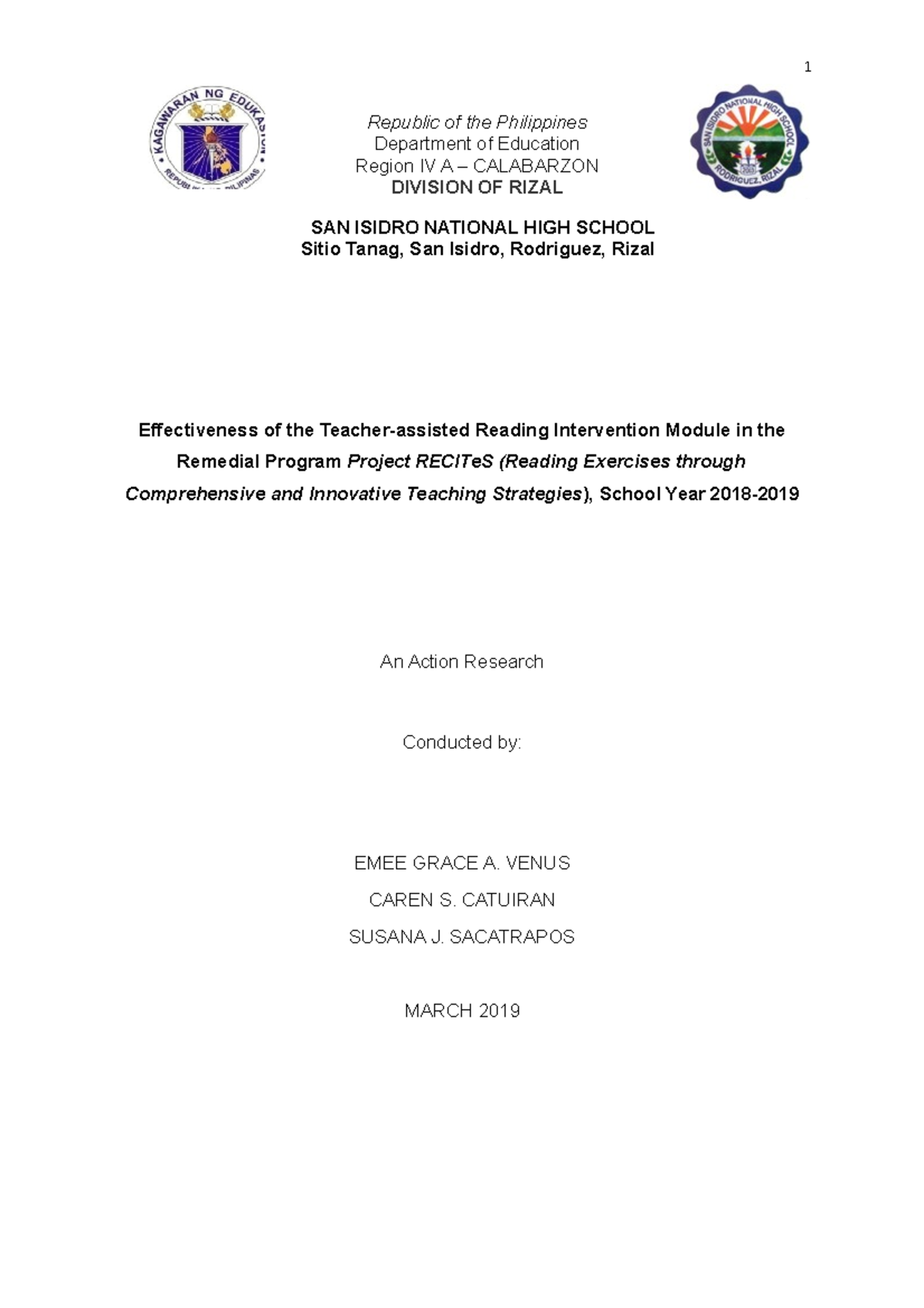 Effectivenessofthe Teacher-assisted Reading Intervention Moduleinthe ...