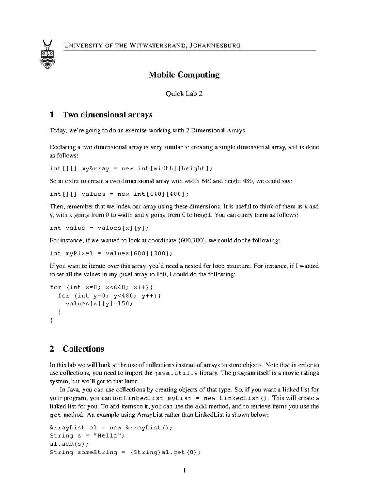 labsGivenIn class - UNIVERSITY OF THE WITWATERSRAND, JOHANNESBURG ...