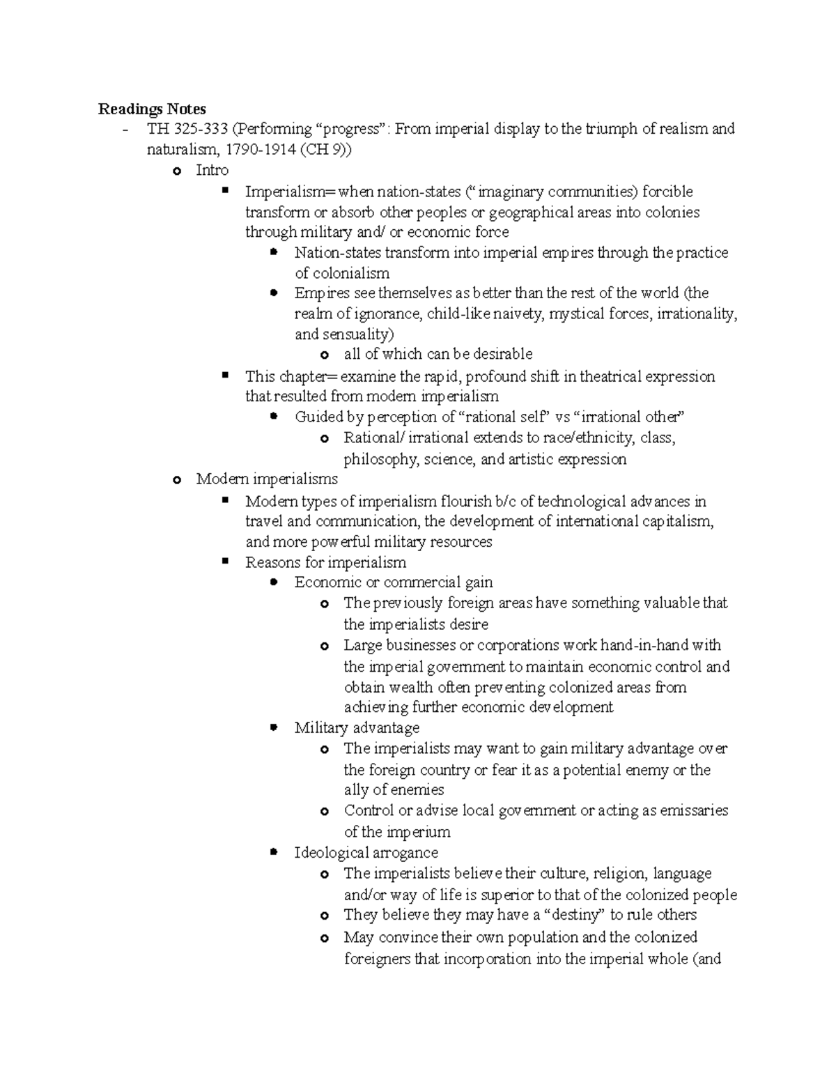 PMC Reading Notes (imperialism) - Readings Notes - TH 325-333 ...