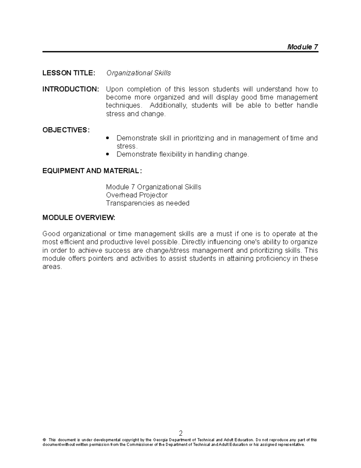 ORGANIZATION AND MANAGEMENT - Module 7 LESSON TITLE: Organizational ...