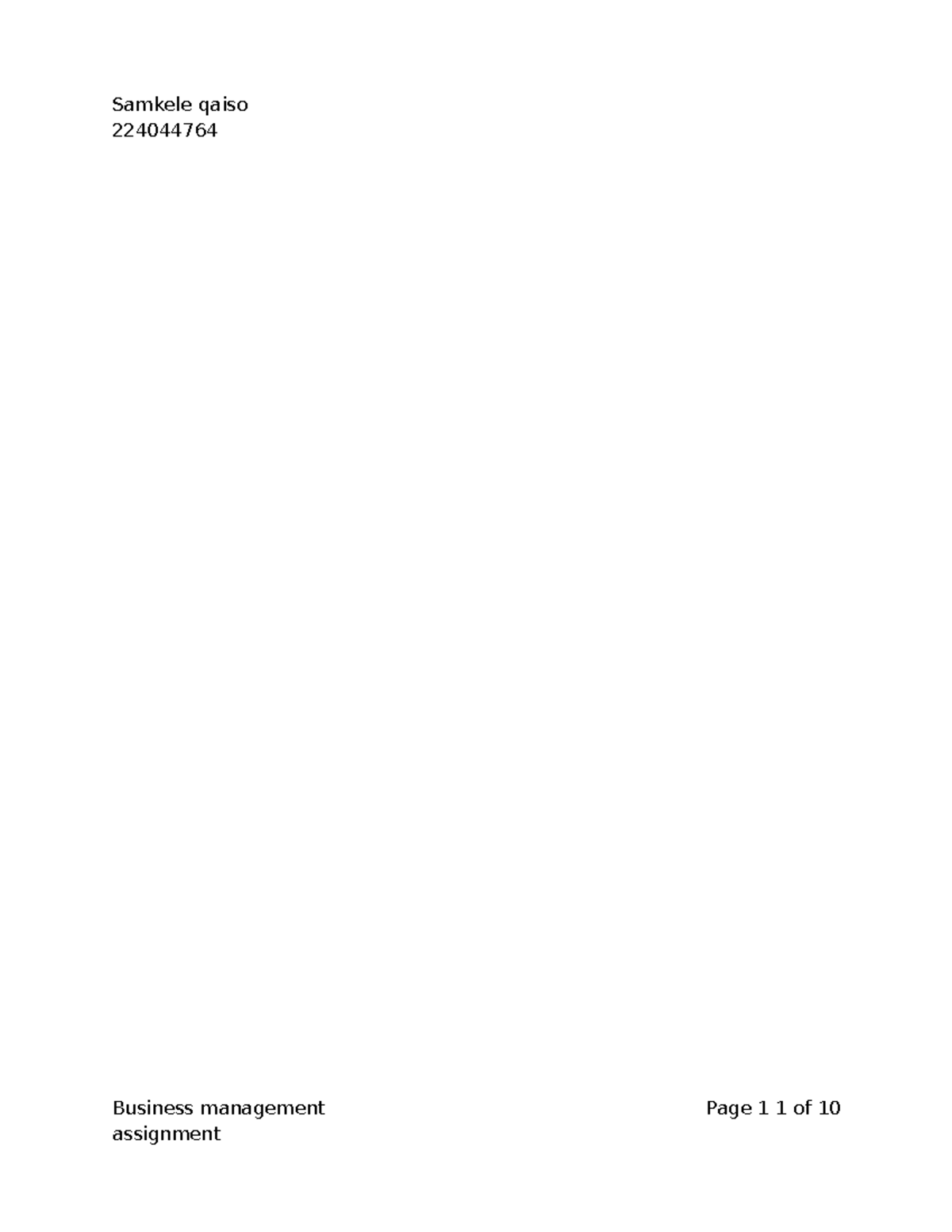 Business Management Assigmment Samkele Qaiso 224044764 - 224044764 ...
