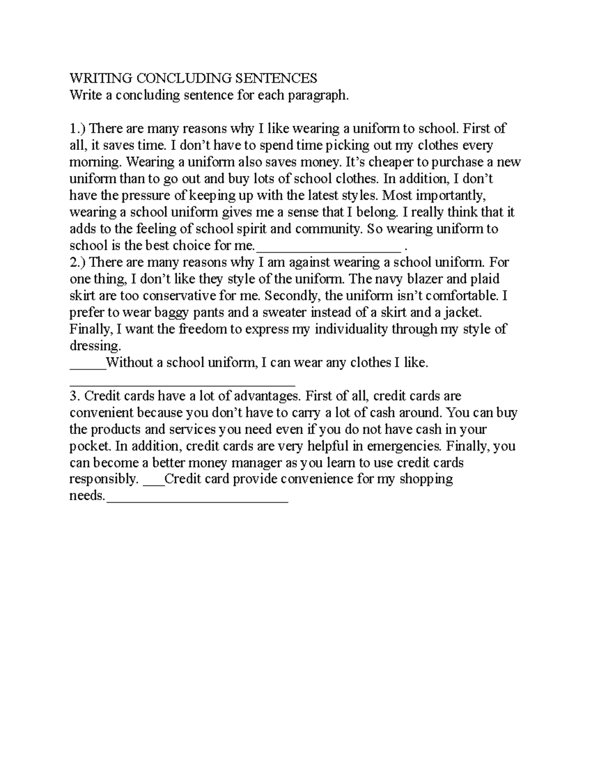 Writing A Concluding Sentence-E-learning (3) - WRITING CONCLUDING ...