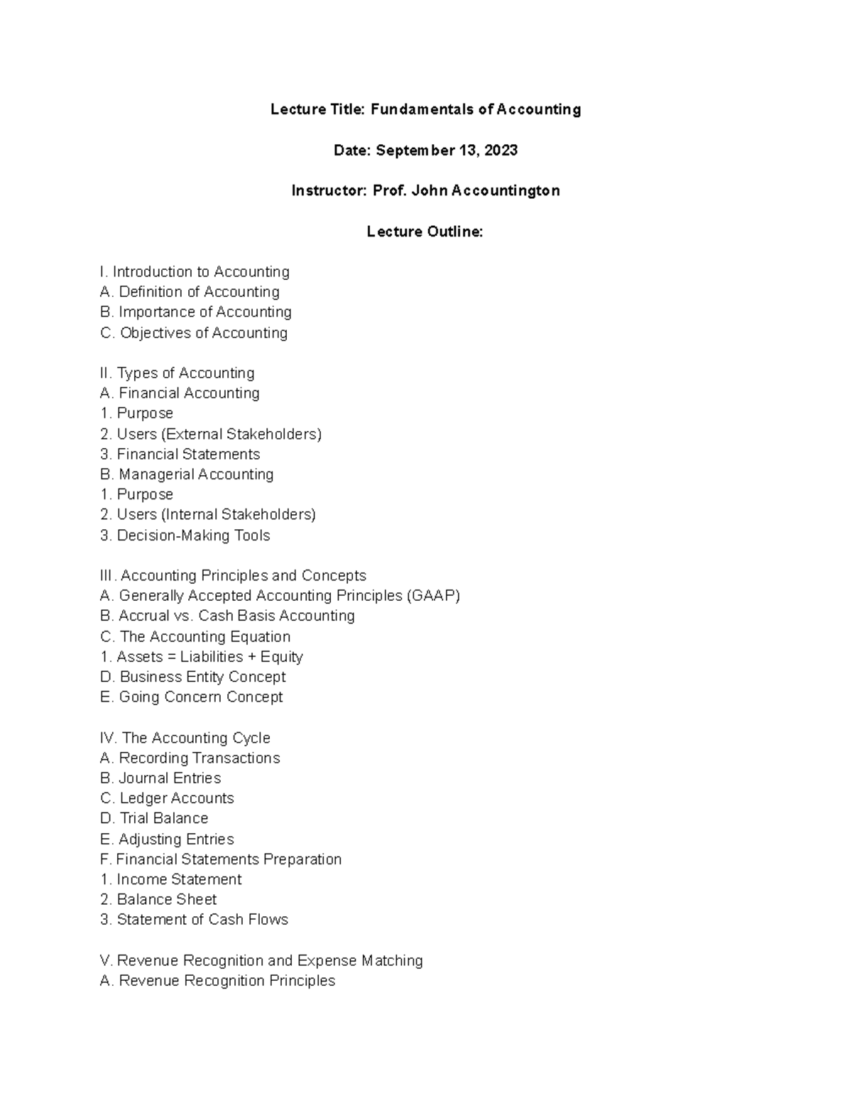 Lecture Title Fundamentals of Accounting - John Accountington Lecture ...