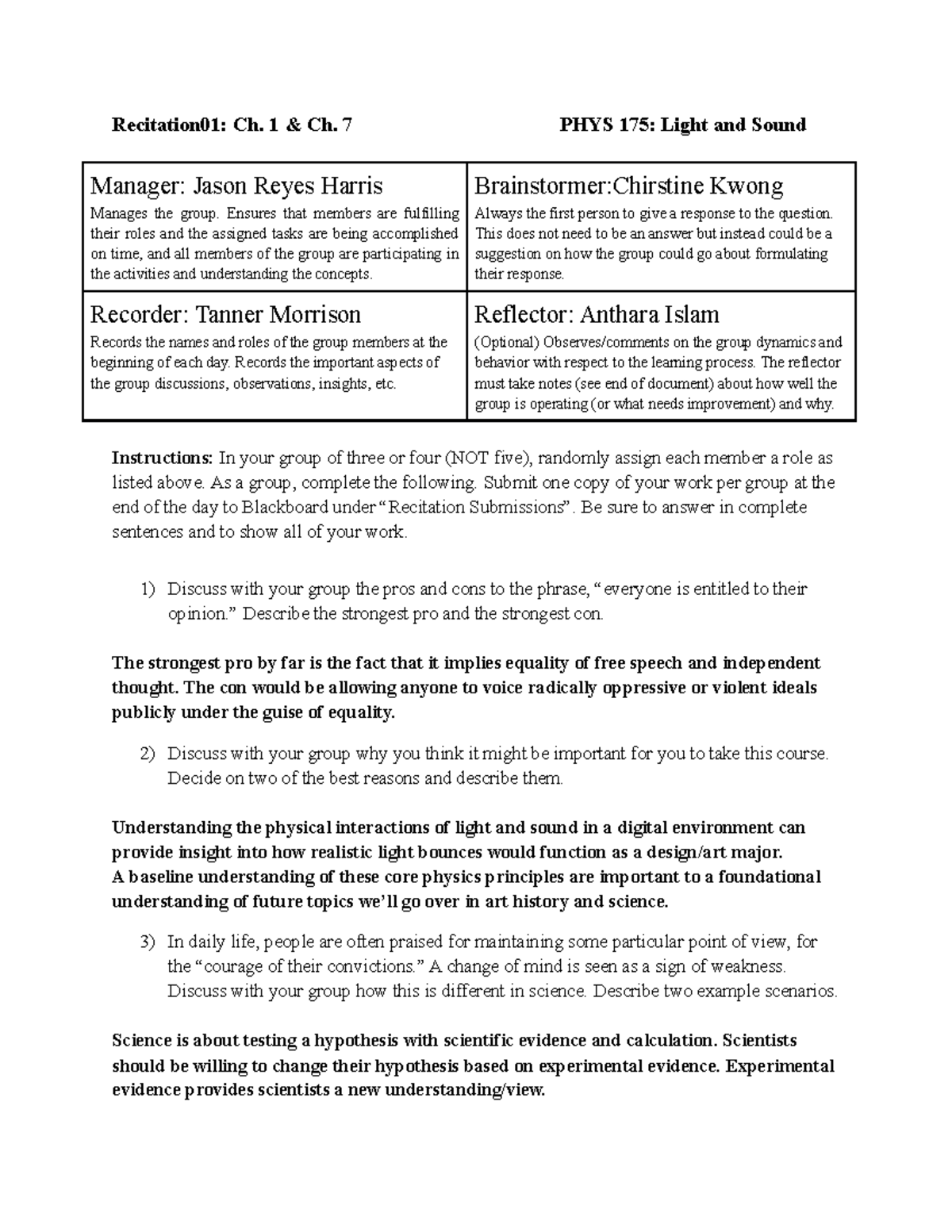Recitation 01 Ch 1 Recitation01 Ch 1 And Ch 7 Phys 175 Light And Sound Manager Jason Reyes