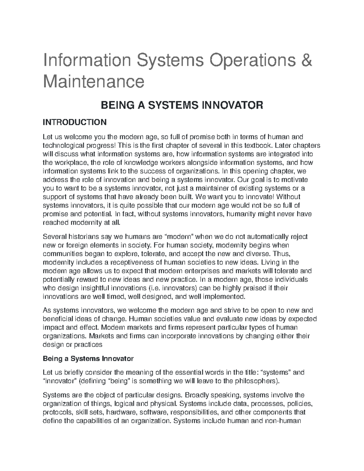Why IS Matters - Lecture notes 1 - Informat ion Syst ems Oper ations ...