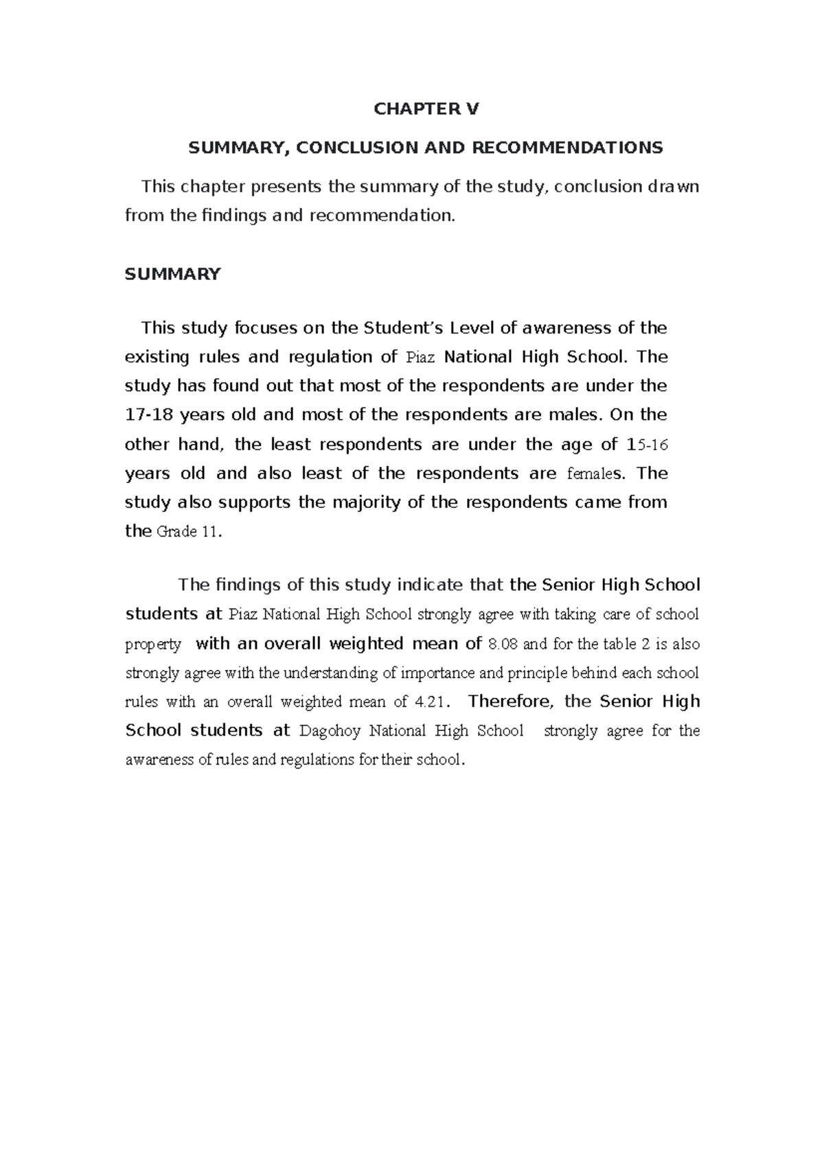 Chapter V - CHAPTER V SUMMARY, CONCLUSION AND RECOMMENDATIONS This ...