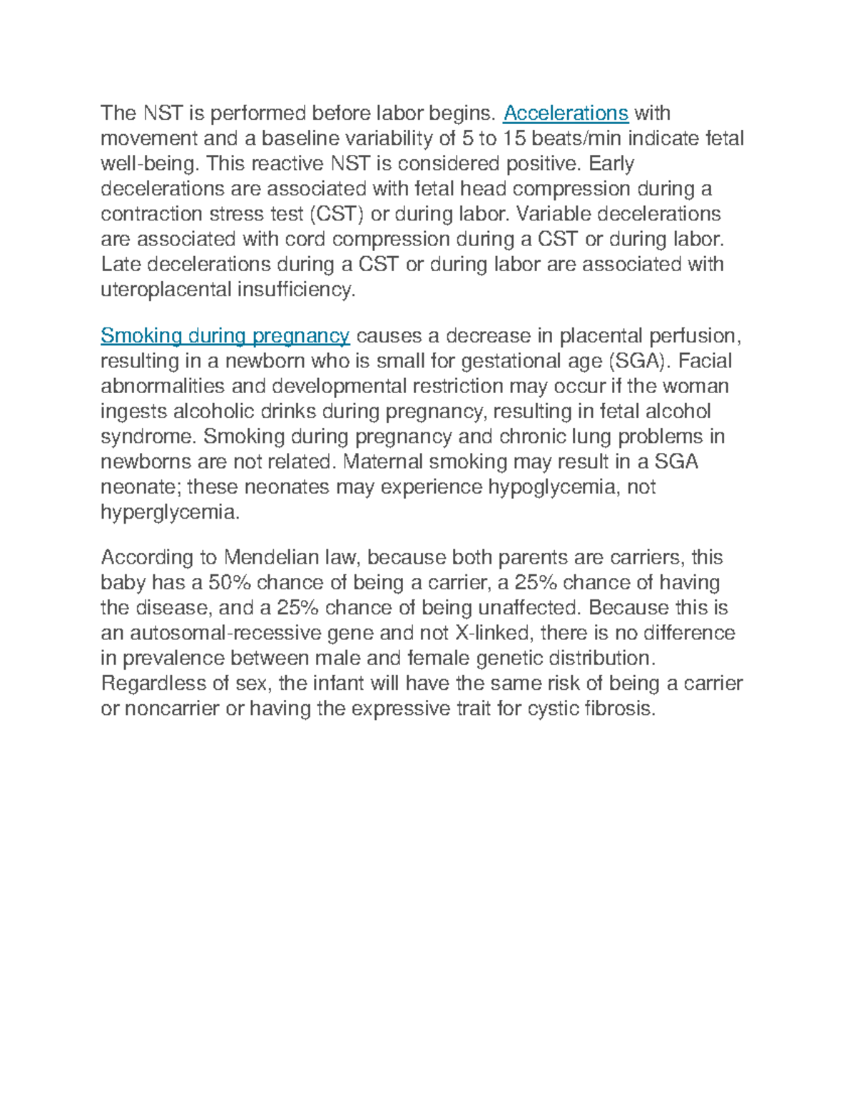 OB HESI Info - Notes - The NST is performed before labor begins ...
