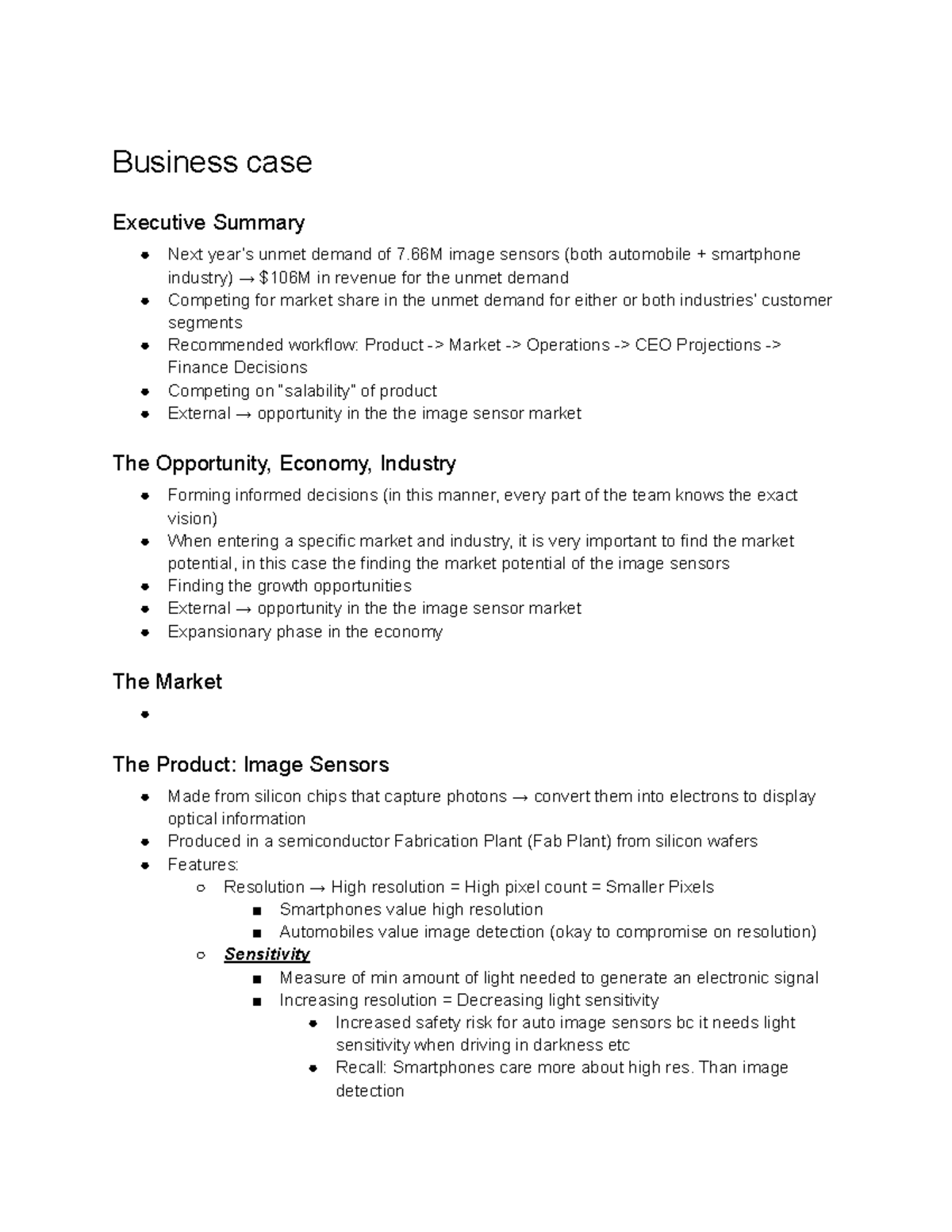 Knowledge Base Notes for Simulation - Business case Executive Summary ...