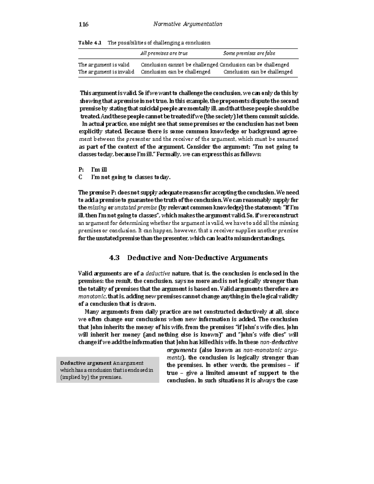 Deductive and Non-Deductive Arguments - 116 Normative Argumentation Table 4 The possibilities of ...
