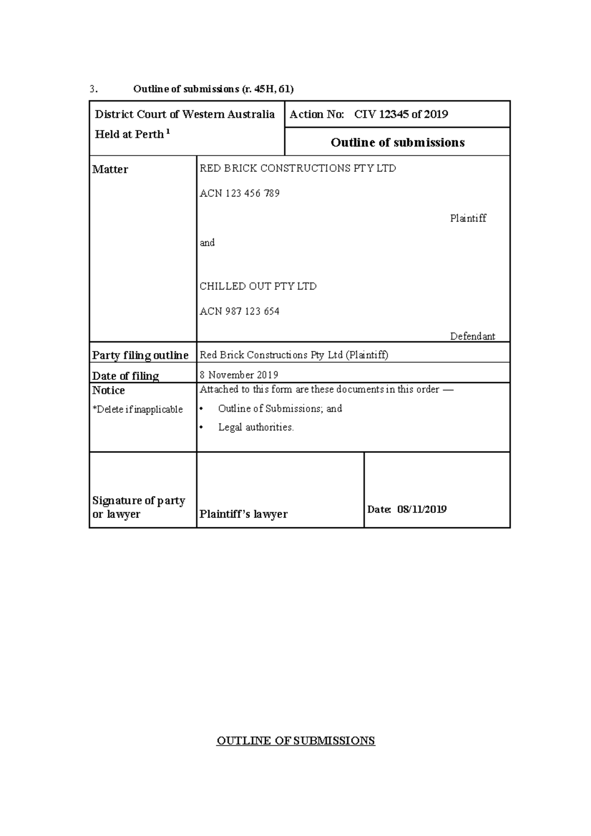 Civil Procedure - Outline OF Submissions Assessment - 3**. Outline of ...