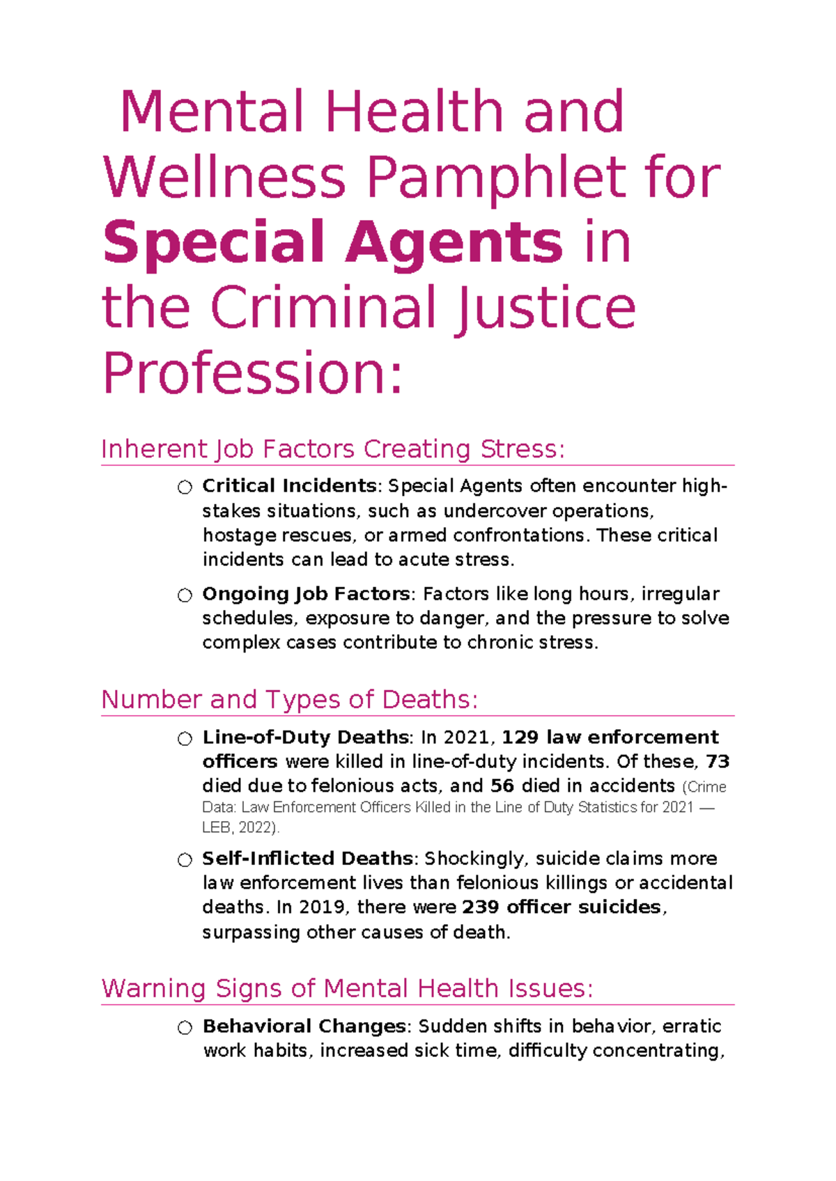project two police rappaport assignment - Mental Health and Wellness ...
