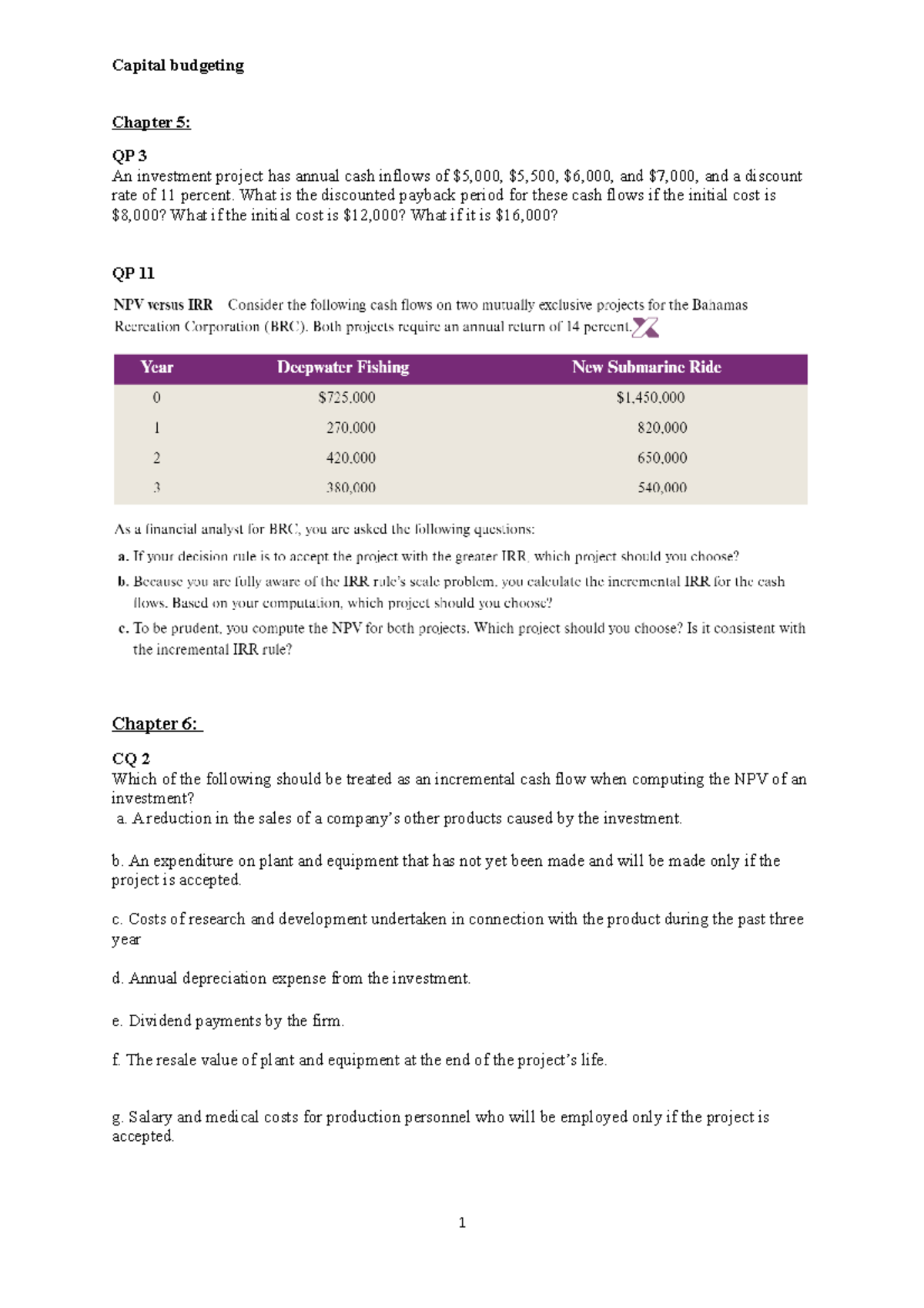 FIN322 S2022 tutorial questions capital budgeting - Capital budgeting ...