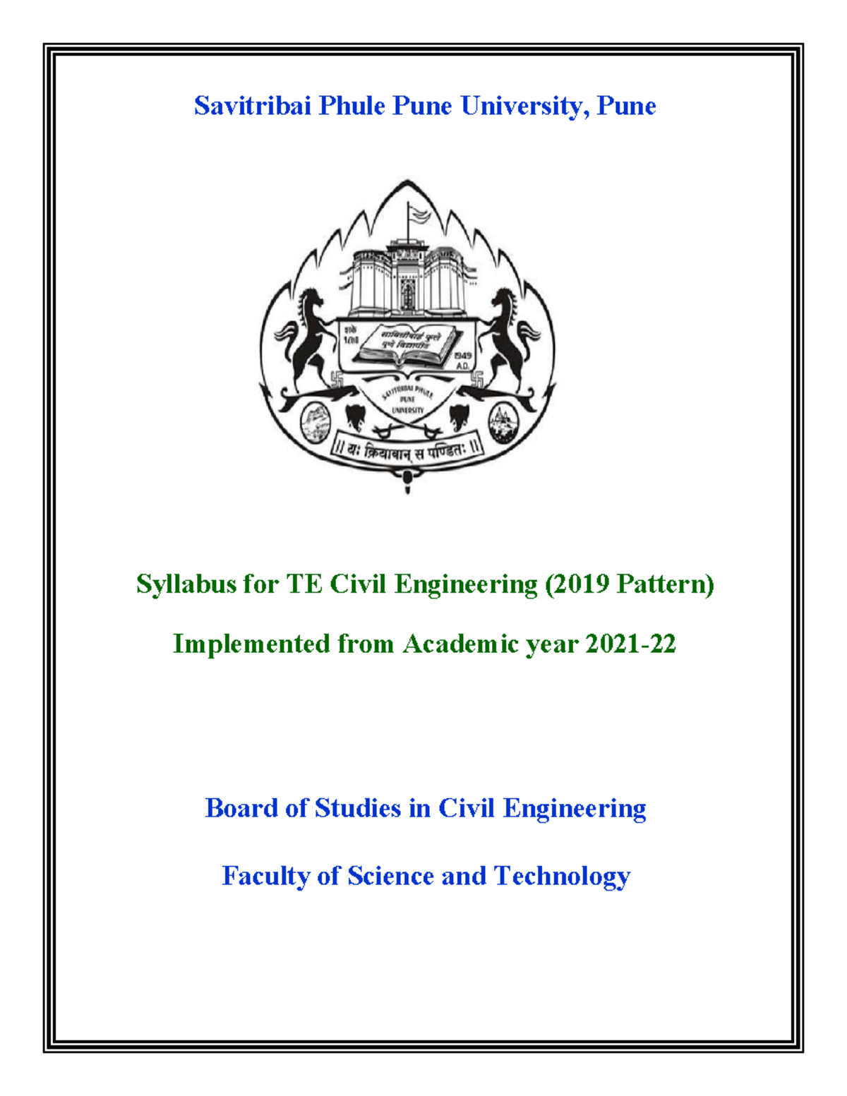TE Civil 2019 course 28 - Savitribai Phule Pune University, Pune ...