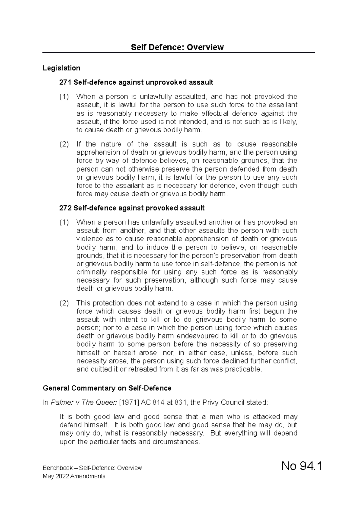 094 Self Defence Overview - Self Defence: Overview Legislation 271 Self ...