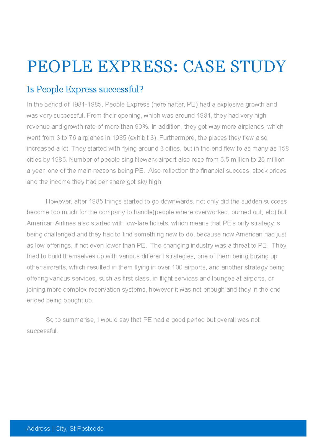 People express case analysis - PEOPLE EXPRESS: CASE STUDY Is People ...