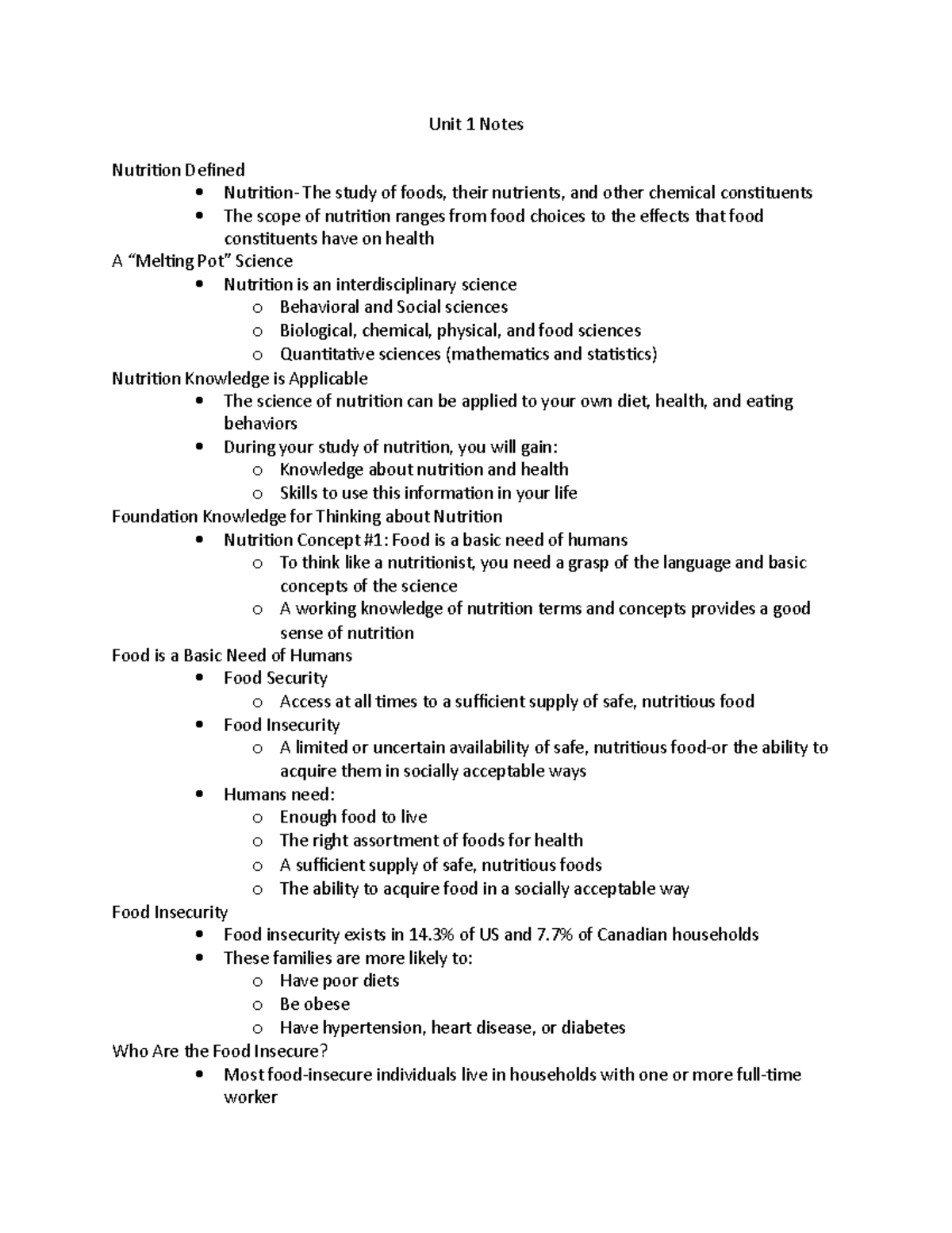 Unit 1 Notes - Nutrition Defined - Unit 1 Notes Nutrition Defined ...