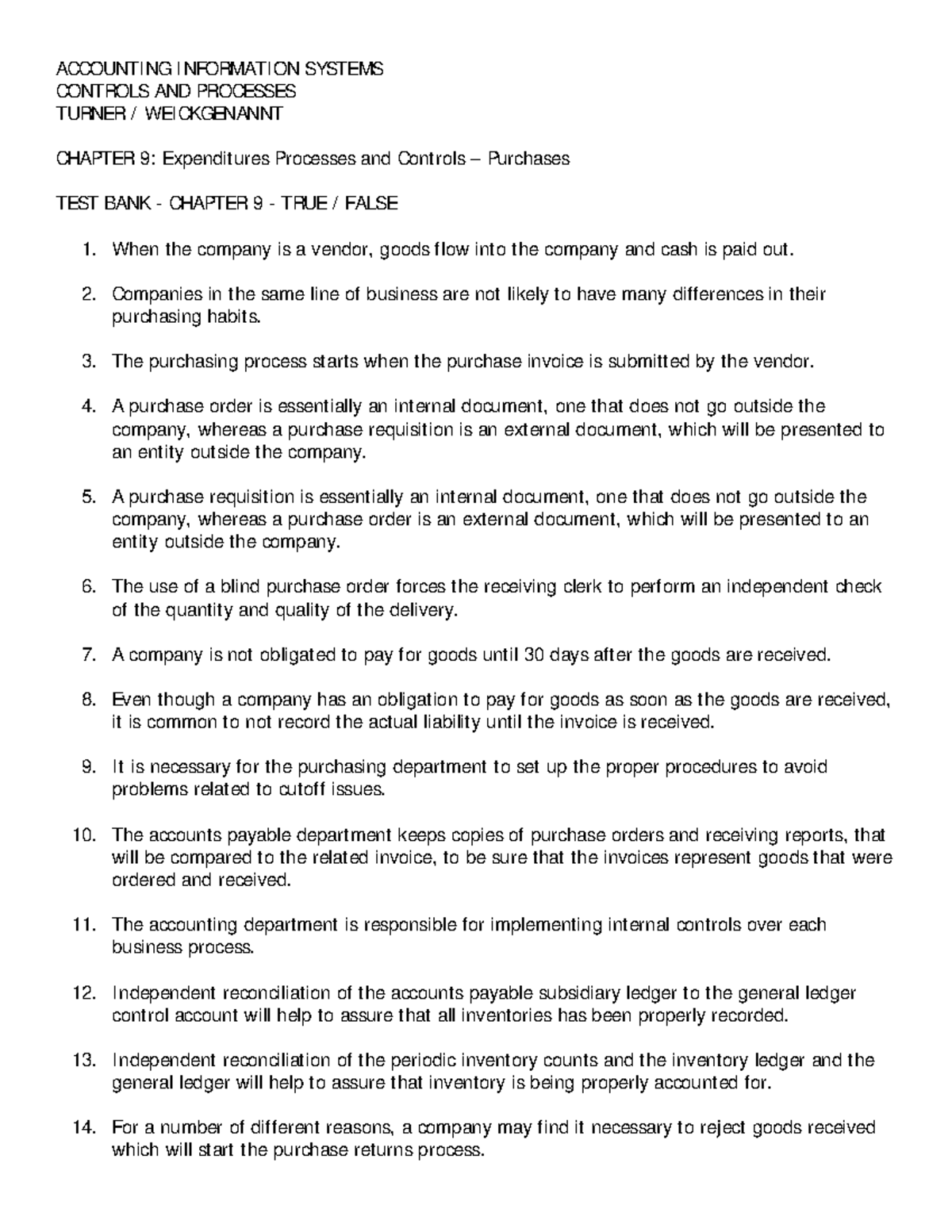Test Bank With Answers of Accounting Information System by Turner ...