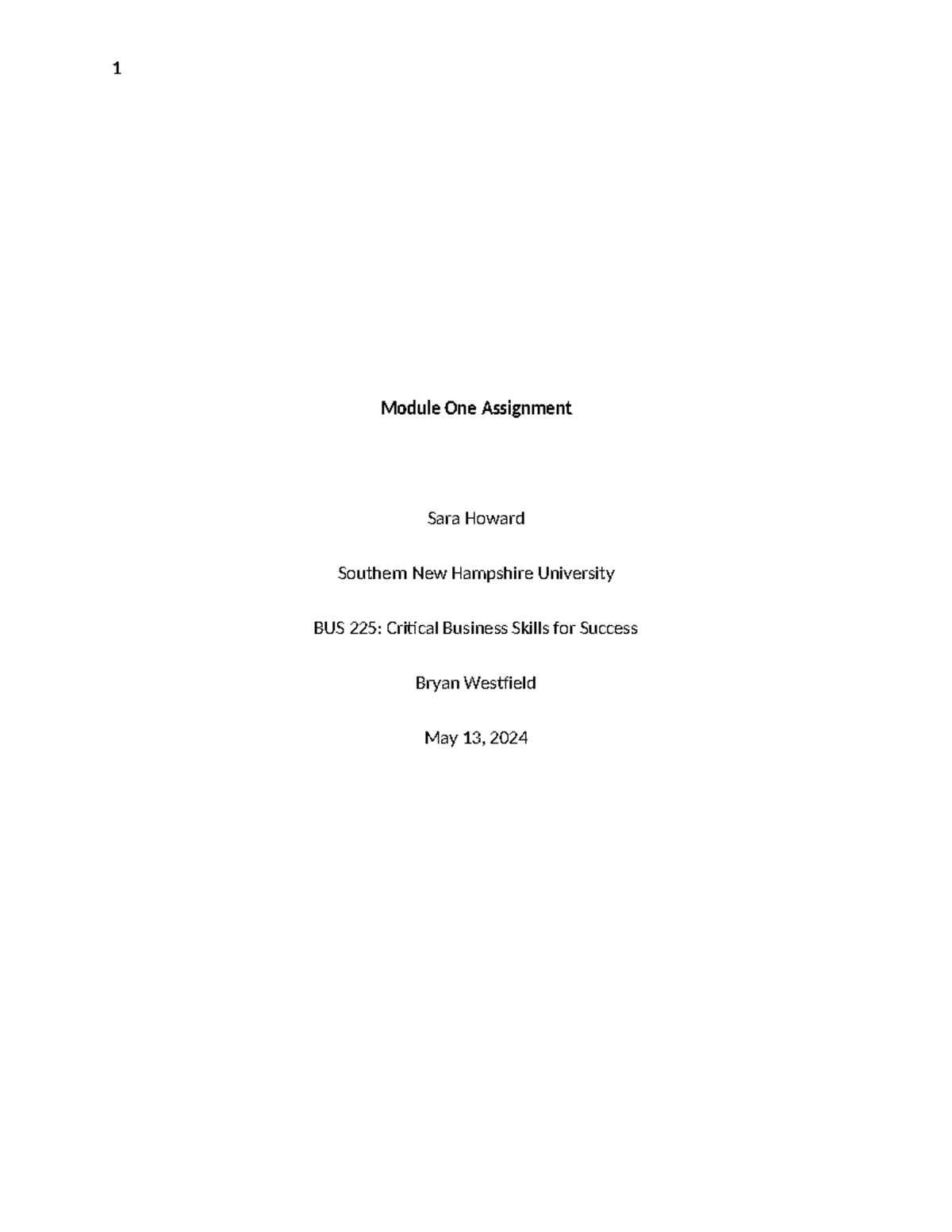 BUS225 Module One Assignment - Module One Assignment Sara Howard ...