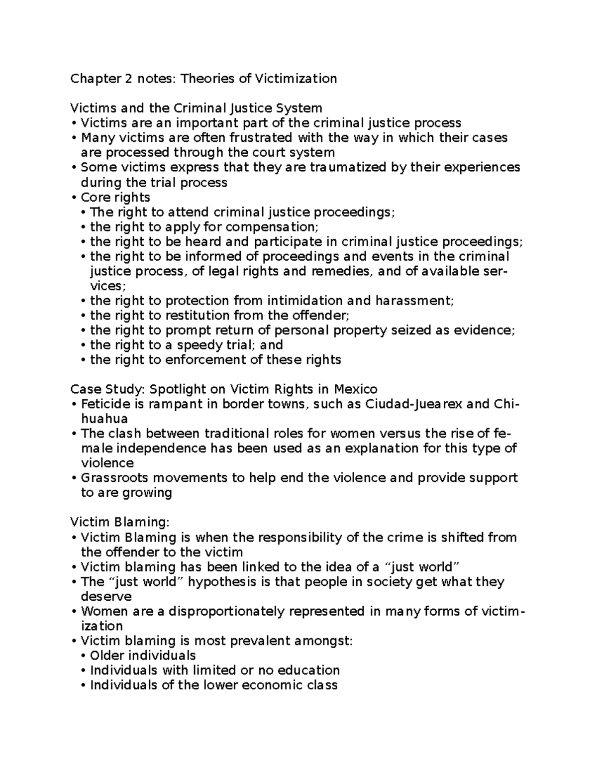 CJC 430 Chapter 2 - Notes - Chapter 2 notes: Theories of Victimization ...