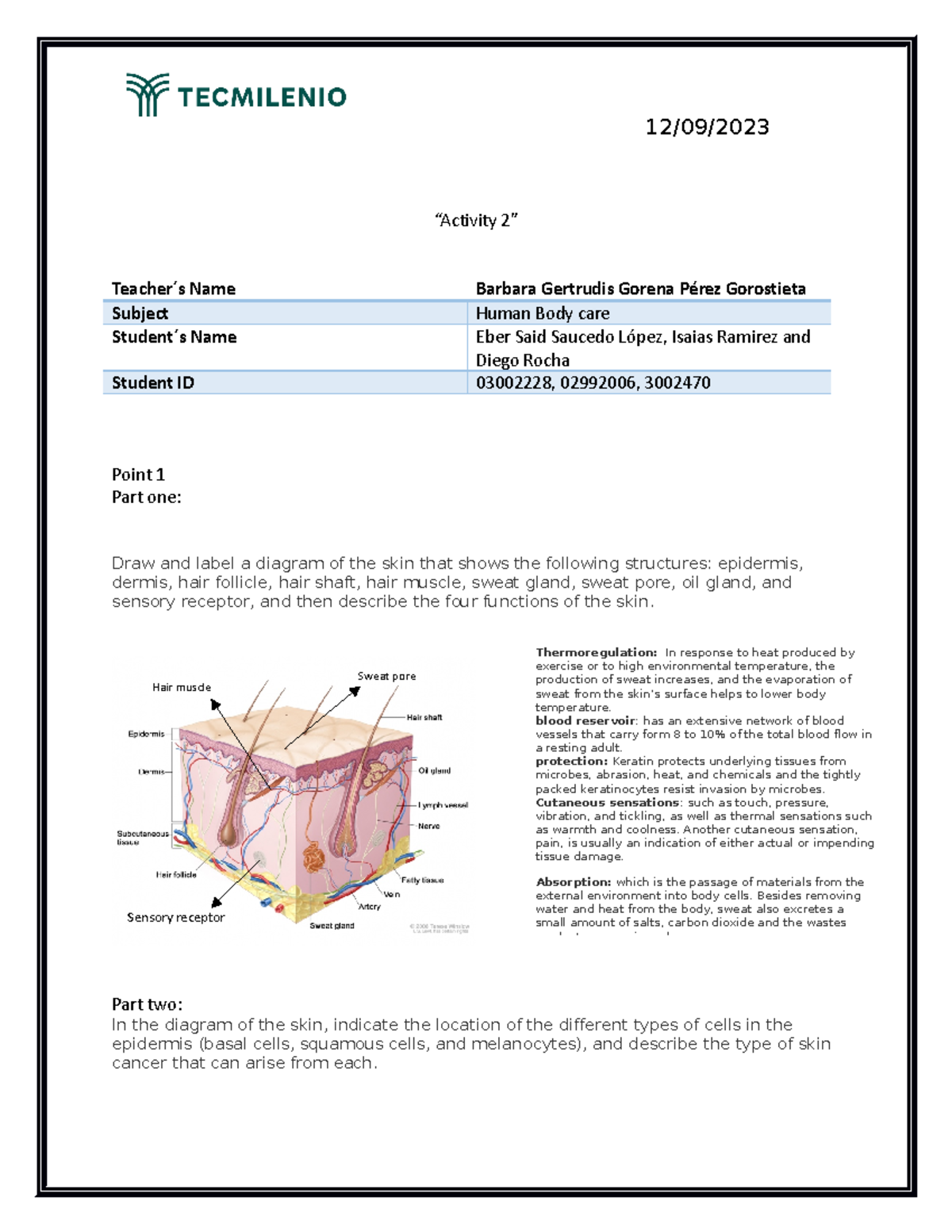 Activity 2 Human body care - “Activity 2” Teacher ́s Name Barbara ...