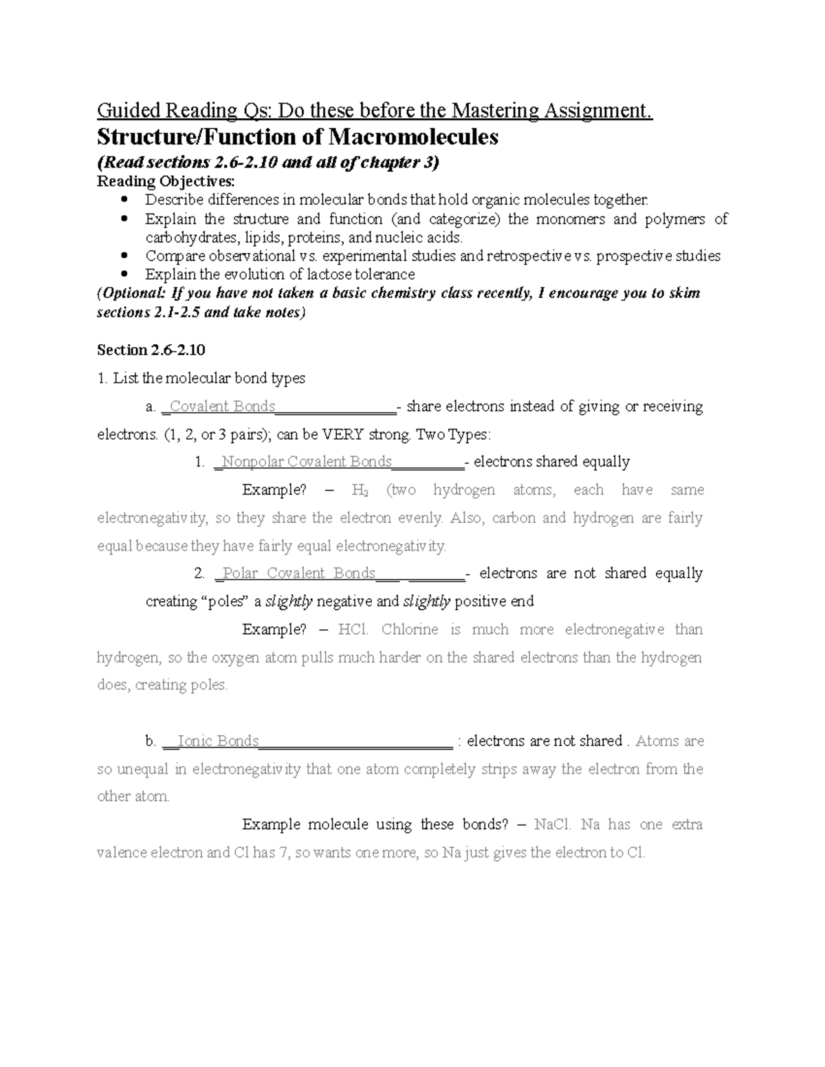 L02 GRQs - 2nd GRQs Biol101 UNC Chapel Hill - Guided Reading Qs: Do ...