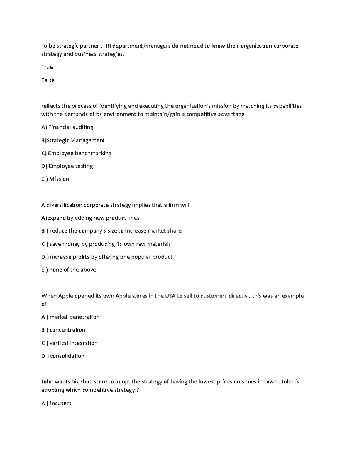 HR - hr questions - To be strategic partner , HR department/managers do ...