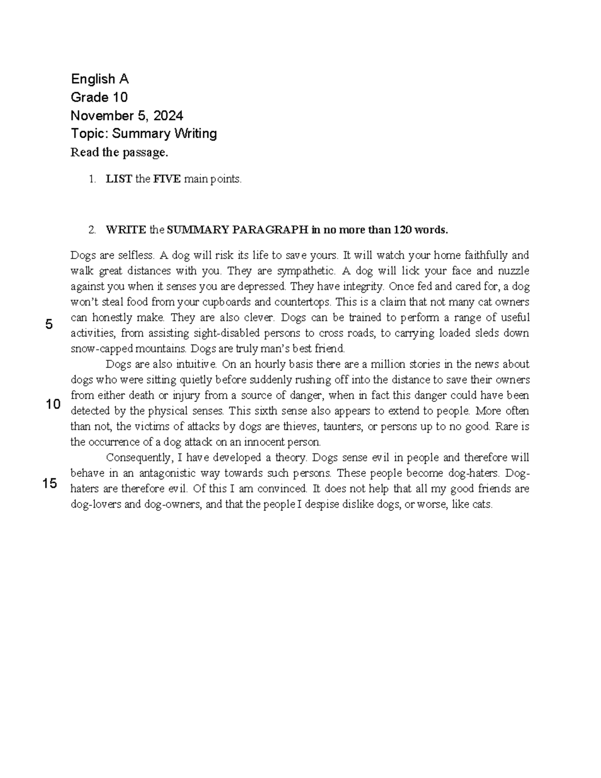 Activity sheets eng - 10 15 English A Grade 10 November 5, 2024 Topic ...