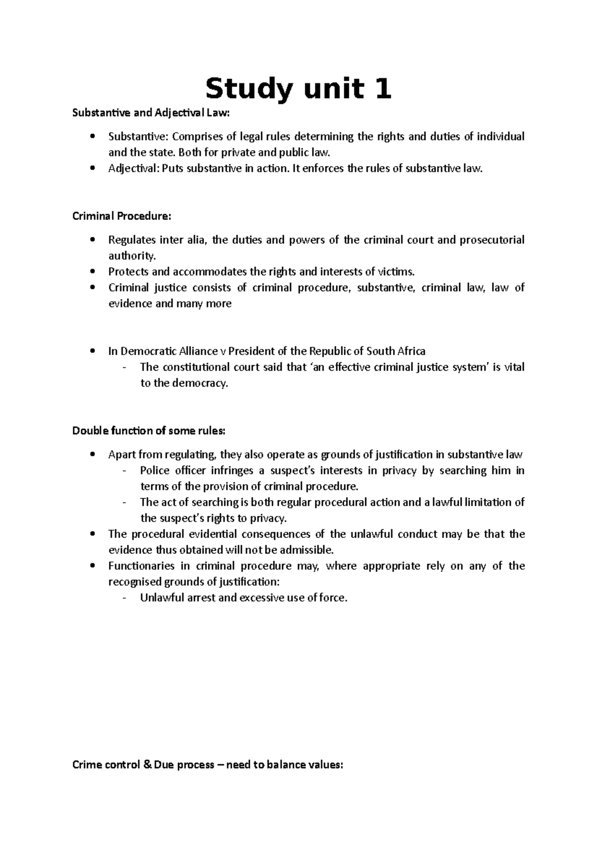 271 notes - Study unit 1 Substantive and Adjectival Law: Substantive ...